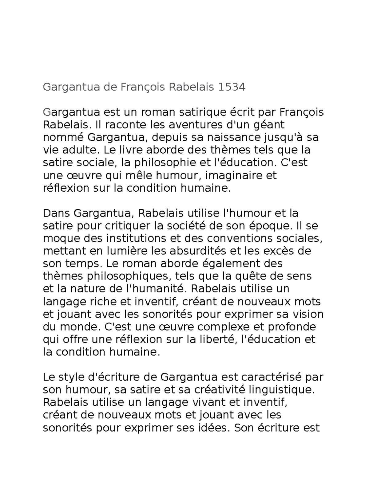 Gargantua de François Rabelais 1534 - Gargantua de François Rabelais ...