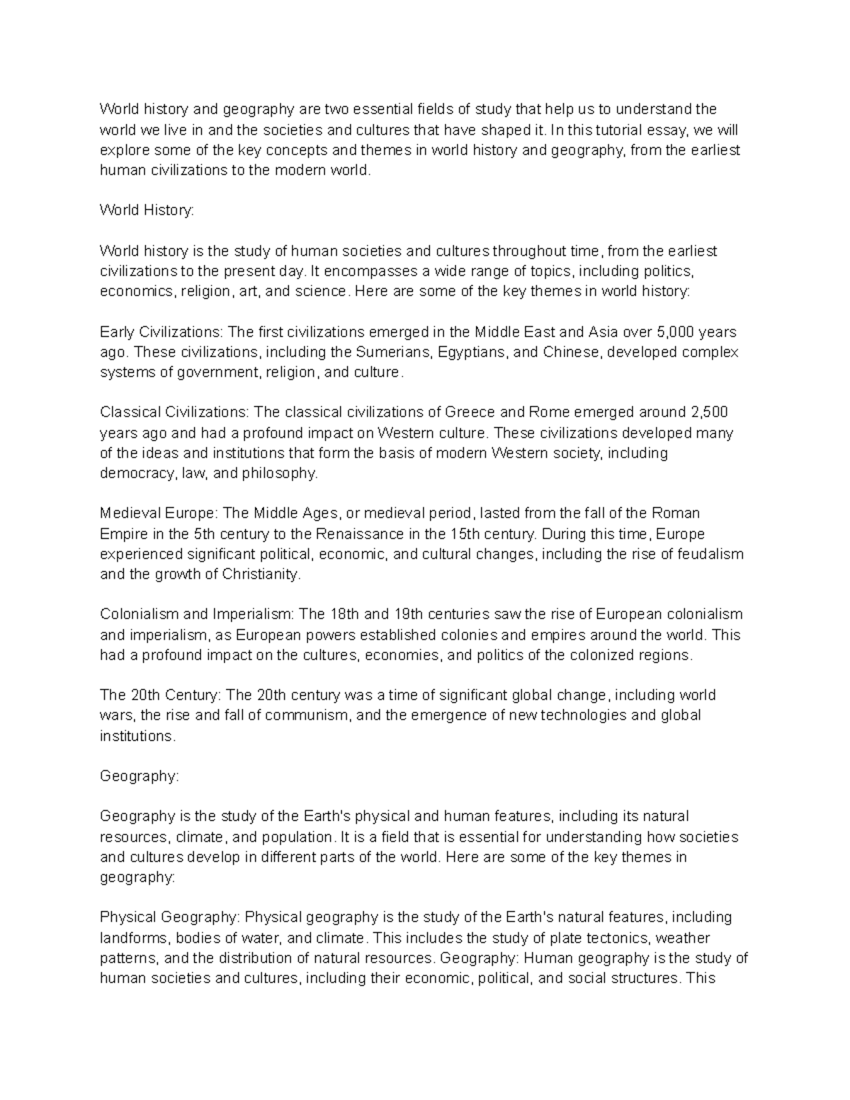 World History And Geography In This Tutorial Essay We Will Explore