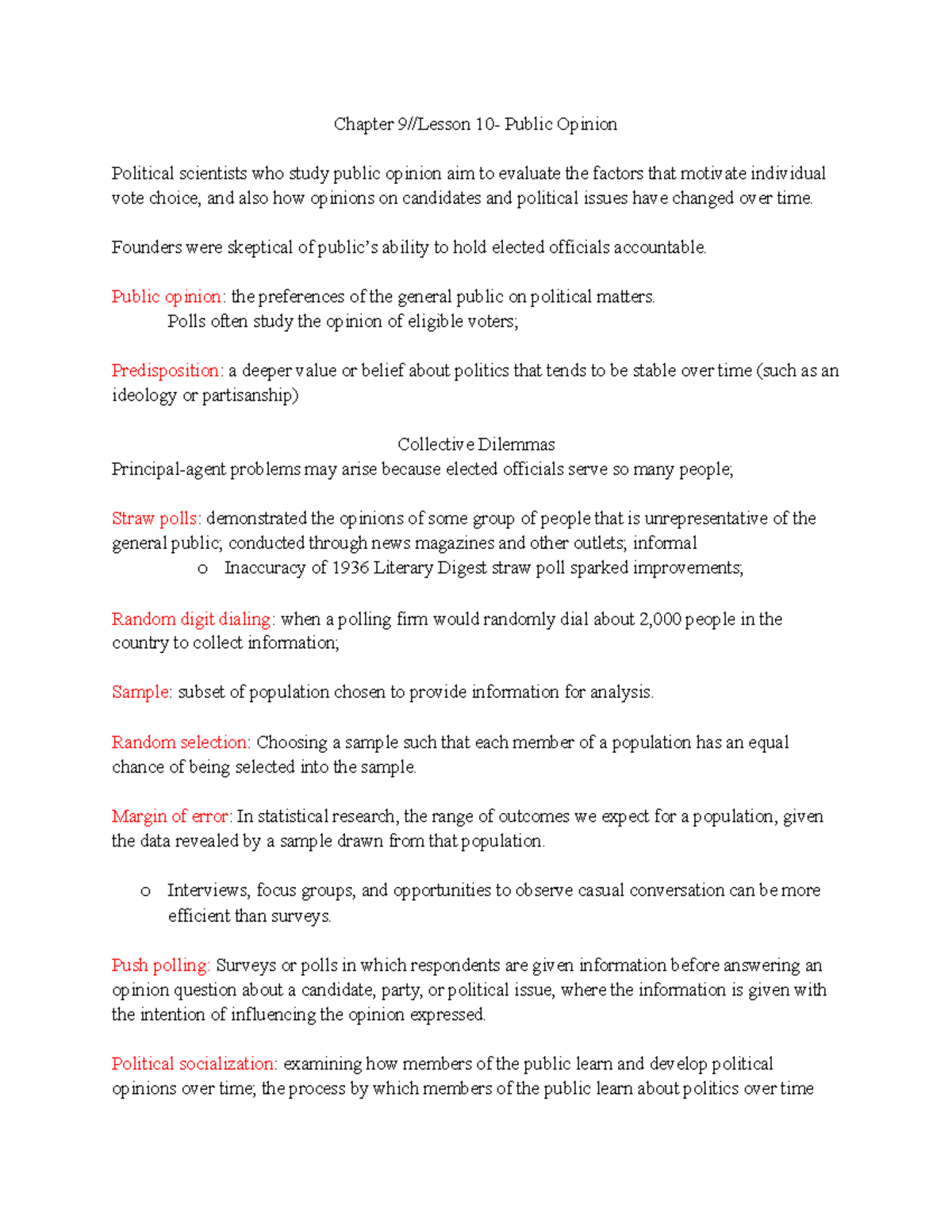 Lesson 10 Notes Public Opinion in a Democracy - Chapter 9//Lesson 10 ...