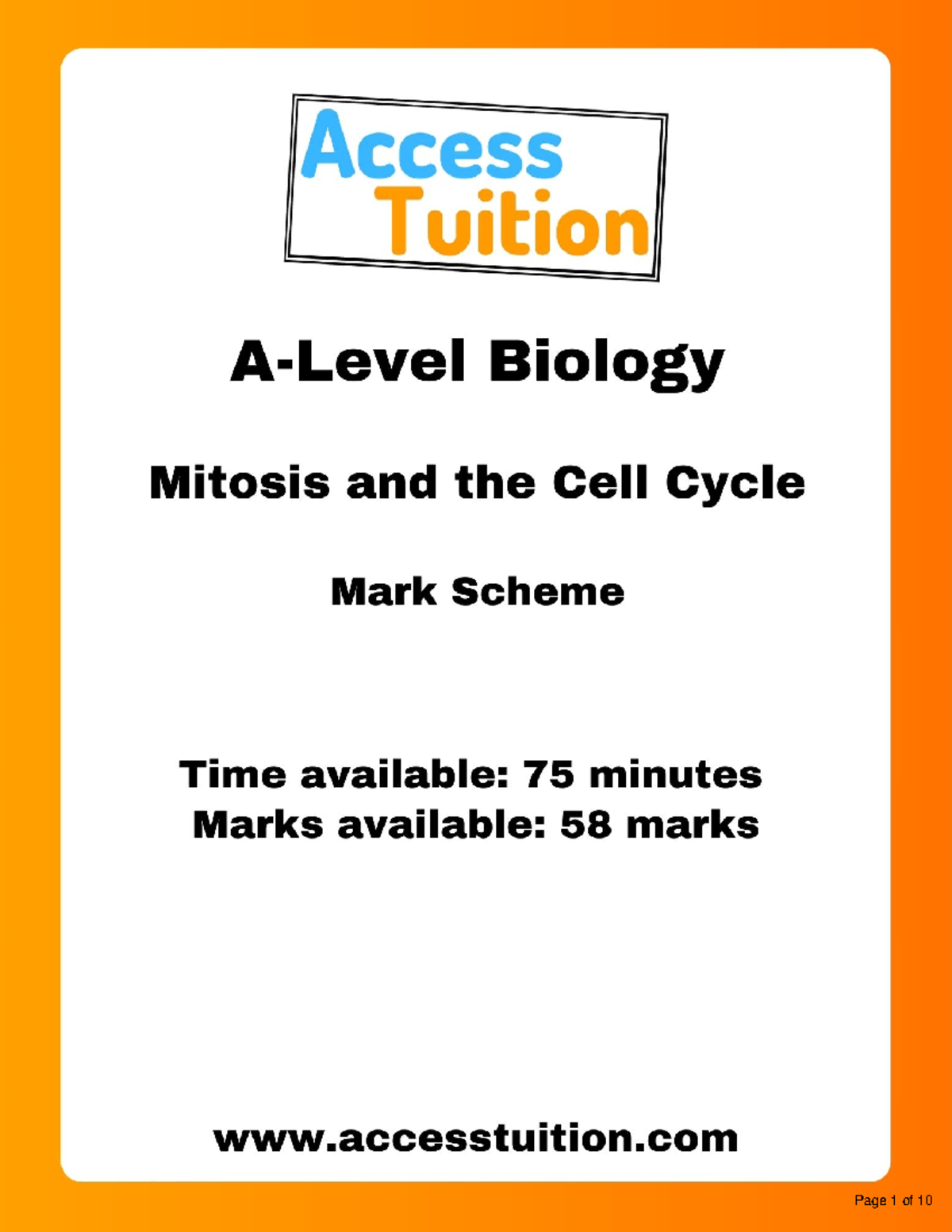 Mitosis and the Cell Cycle MS - Mark schemes (a) Correct answer for 2 ...