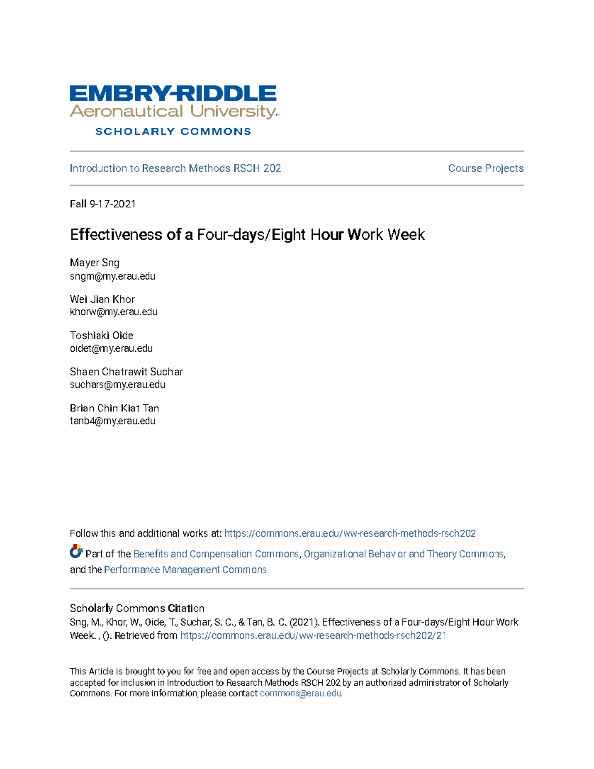 Effectiveness of a Four-days Eight Hour Work Week - Introduction to ...
