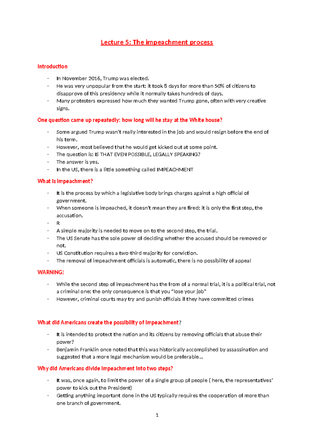 Lecture 5 - The impeachment process (complet) - Lecture 5: The ...