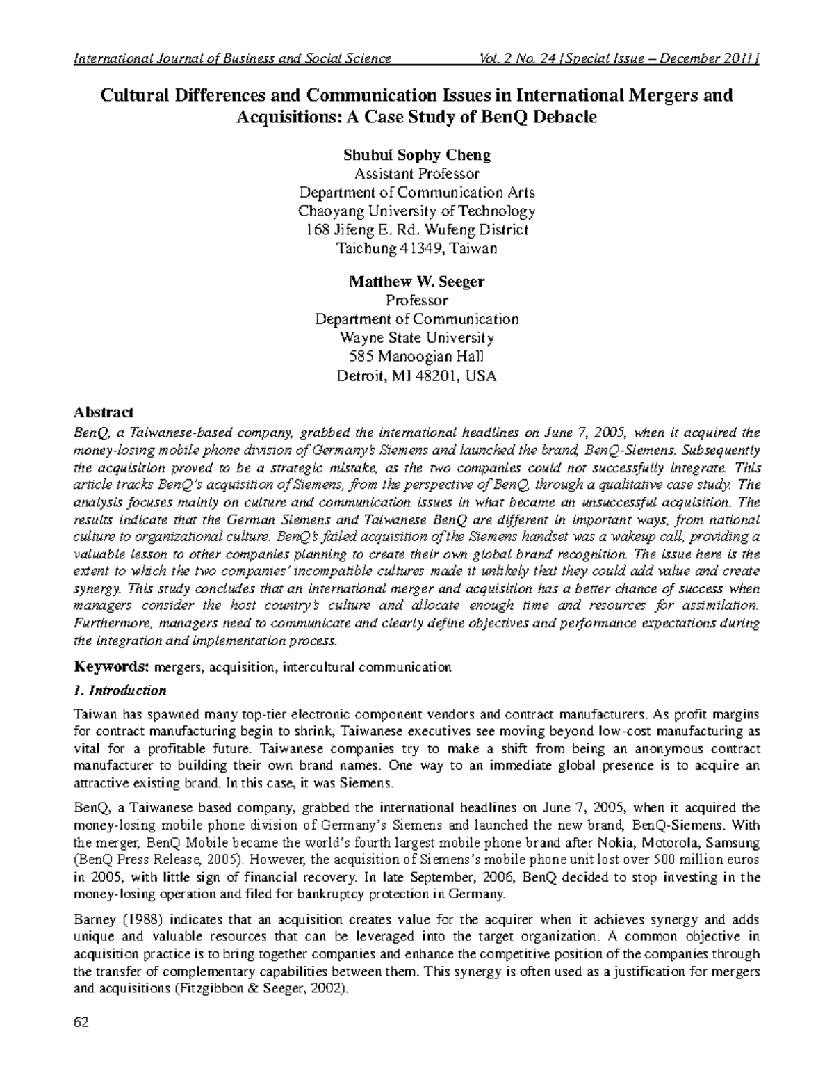 A Case Study of Ben Q Debacle - International Journal of Business and ...