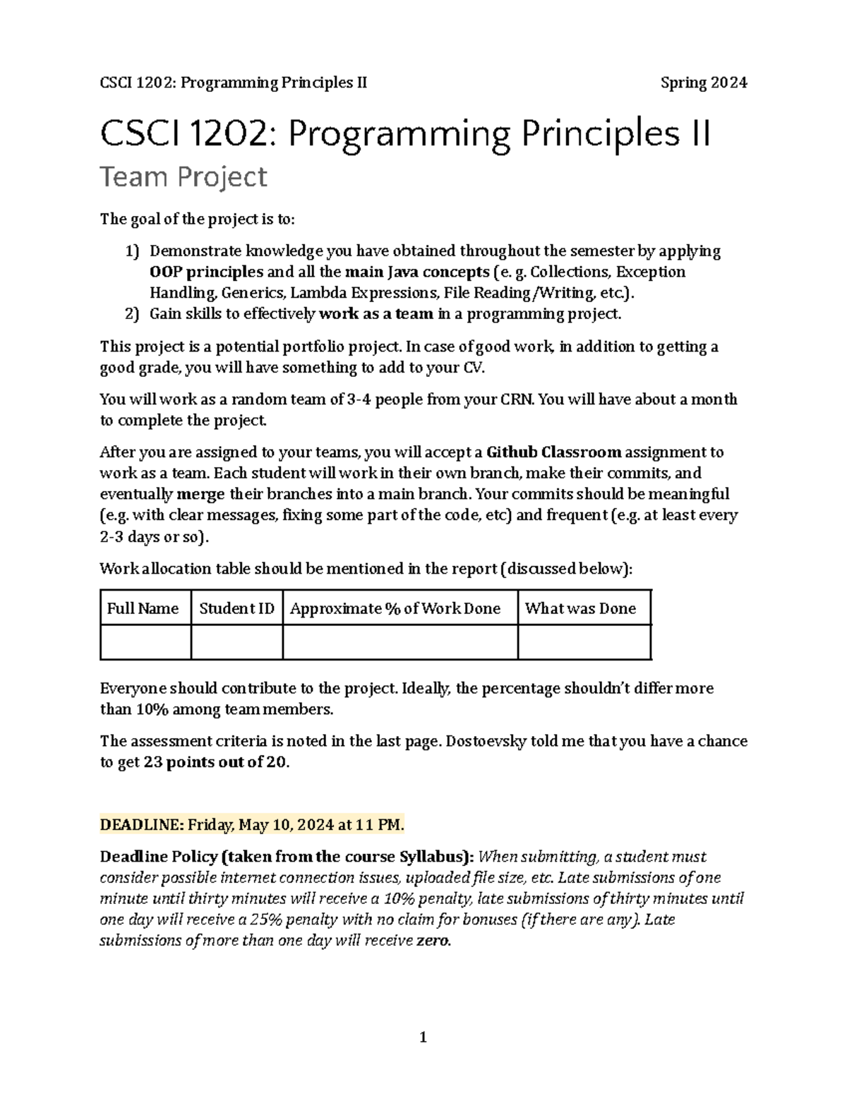 CSCI 1202 Team Project Requirements - CSCI 1202: Programming Principles II Team Project The goal ...