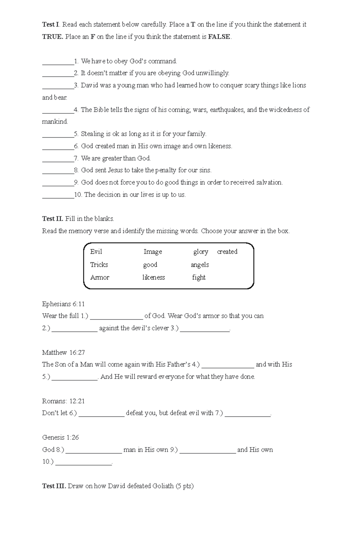 ESP 4 - exam materials 2nd qtr - Test I. Read each statement below ...