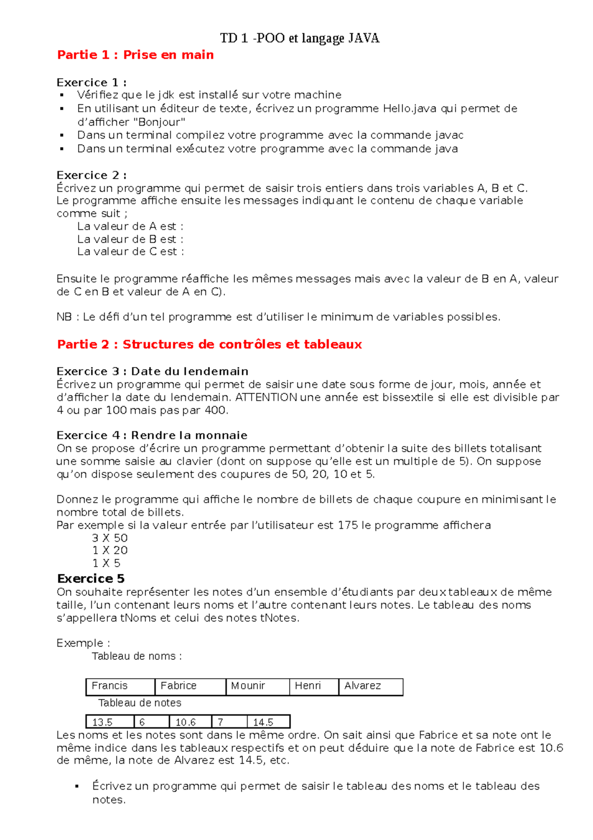 TP POO 1 Tarek - TD 1 -POO et langage JAVA Partie 1 : Prise en main ...