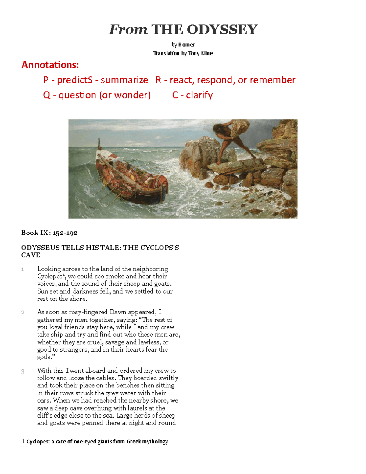 Copy of .3.2. excerpts from The Odyssey by Homer - From THE ODYSSEY by ...