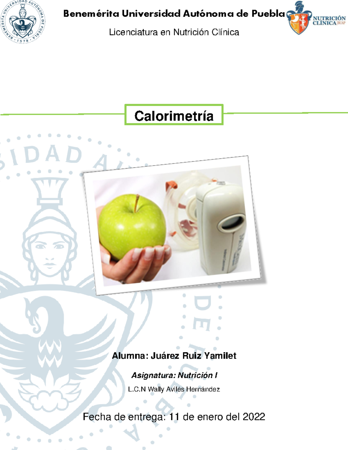 Calorimetría en nutrición clínica . Directa e indirecta - Benemérita ...
