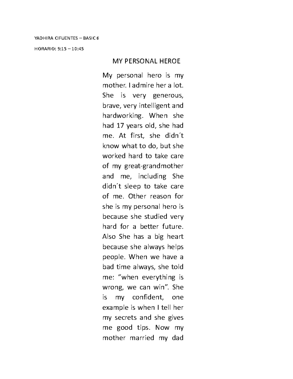 Proyect - exam - YADHIRA CIFUENTES – BASIC 6 HORARIO: 9:15 – 10: MY ...