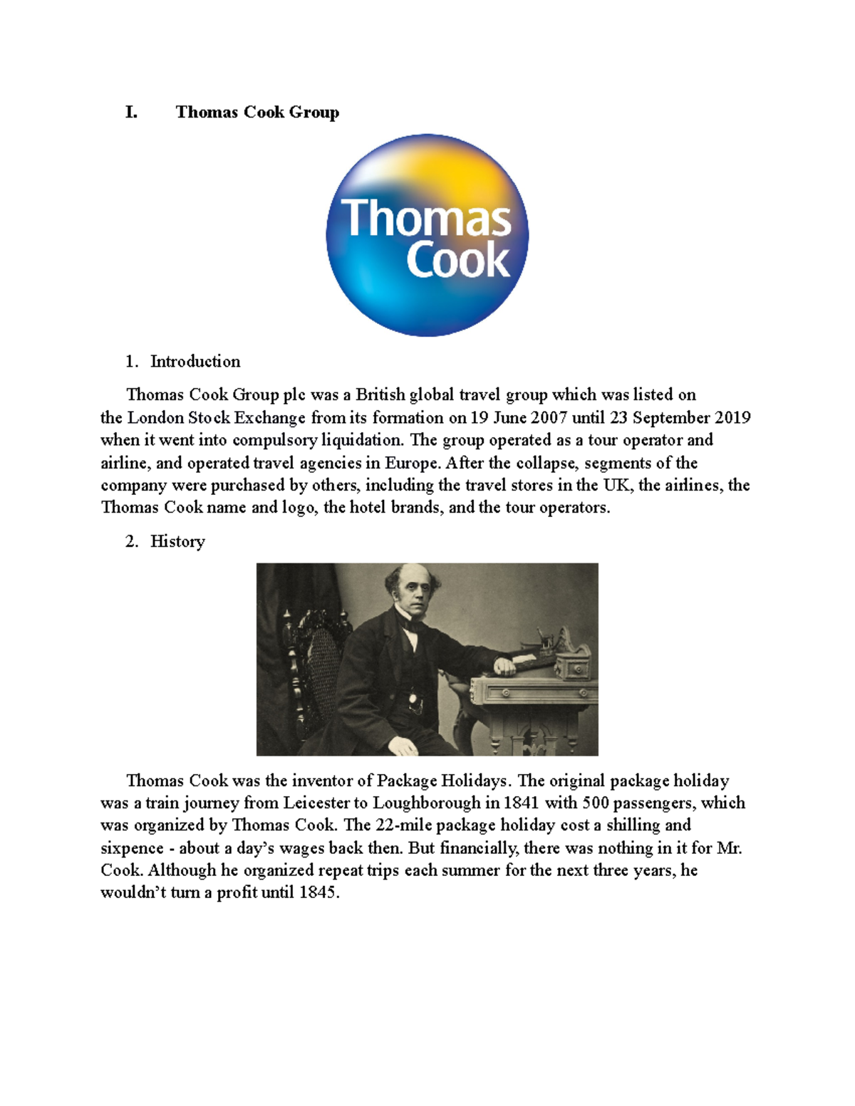 One of Thomas Cook's hotels - I. Thomas Cook Group Introduction Thomas ...