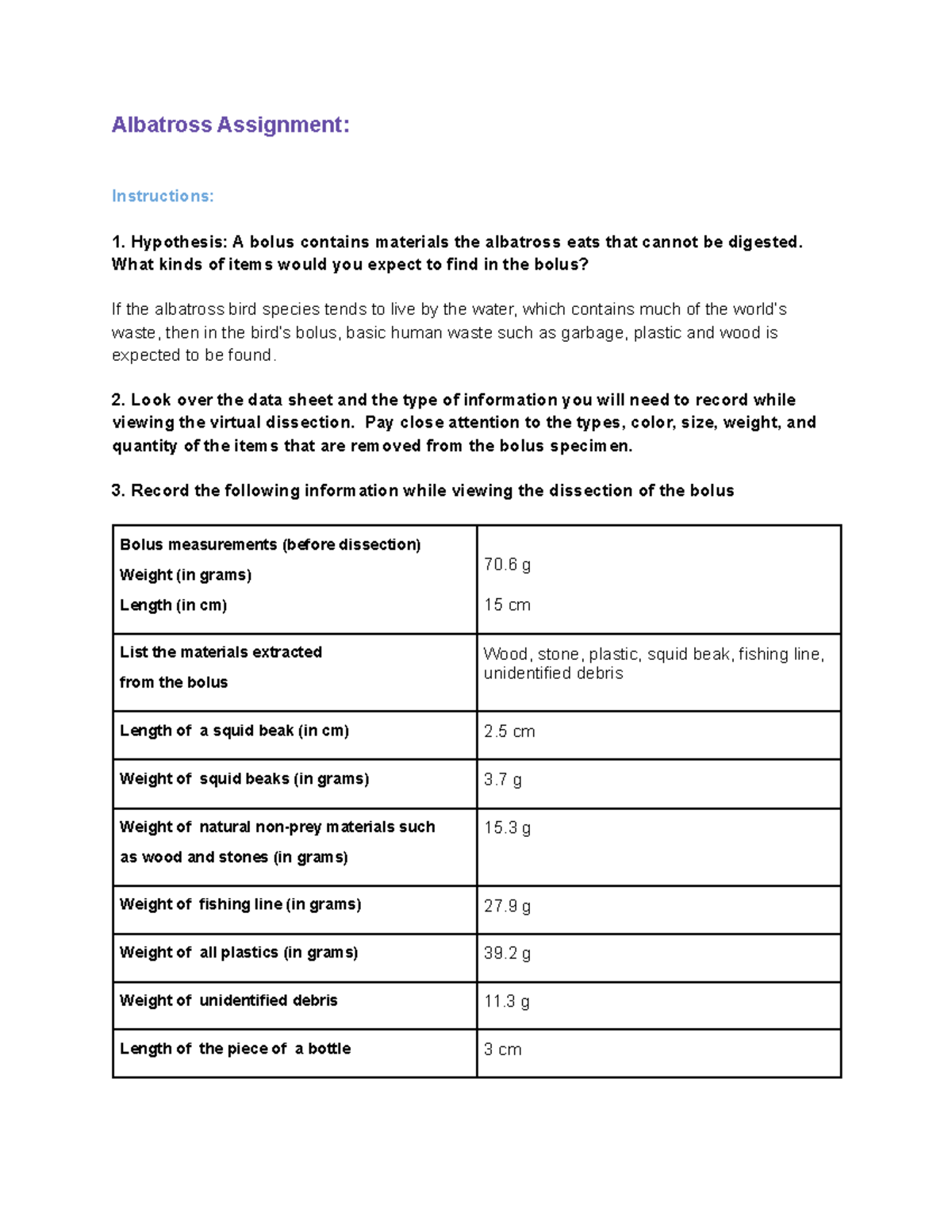 Albatross Assignment - Albatross Assignment: Instructions: 1 ...
