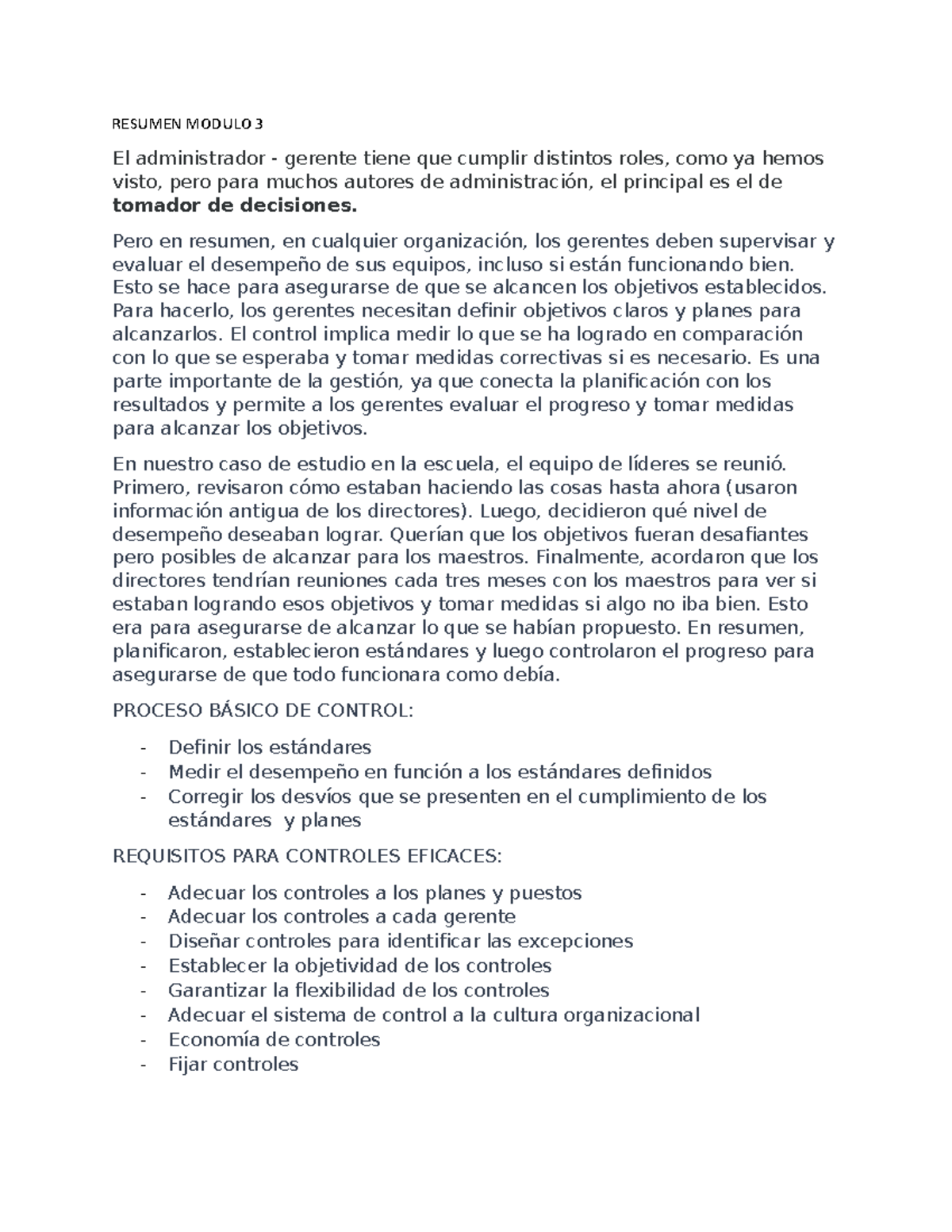 Resumen Modulo 3 Lectura 1 - RESUMEN MODULO 3 El administrador - gerente tiene que cumplir ...