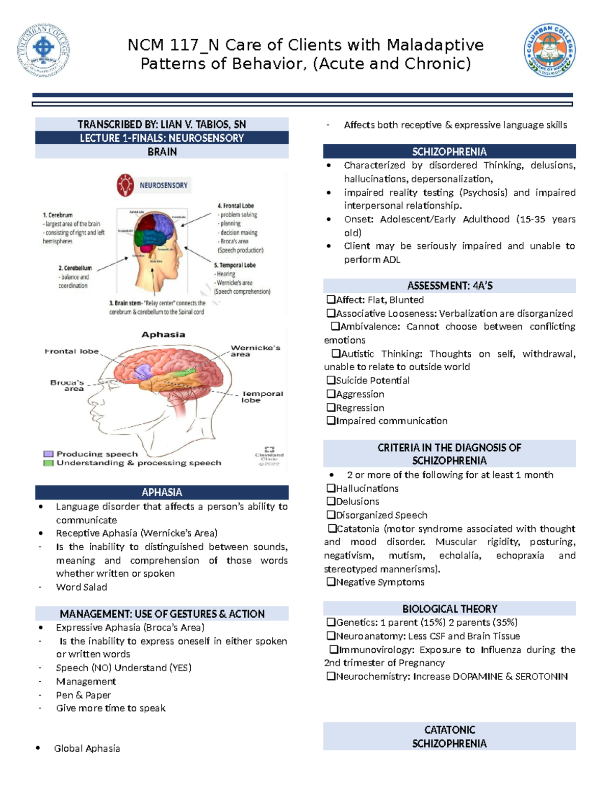 Psych L1- Finals - Patterns of Behavior, (Acute and Chronic ...