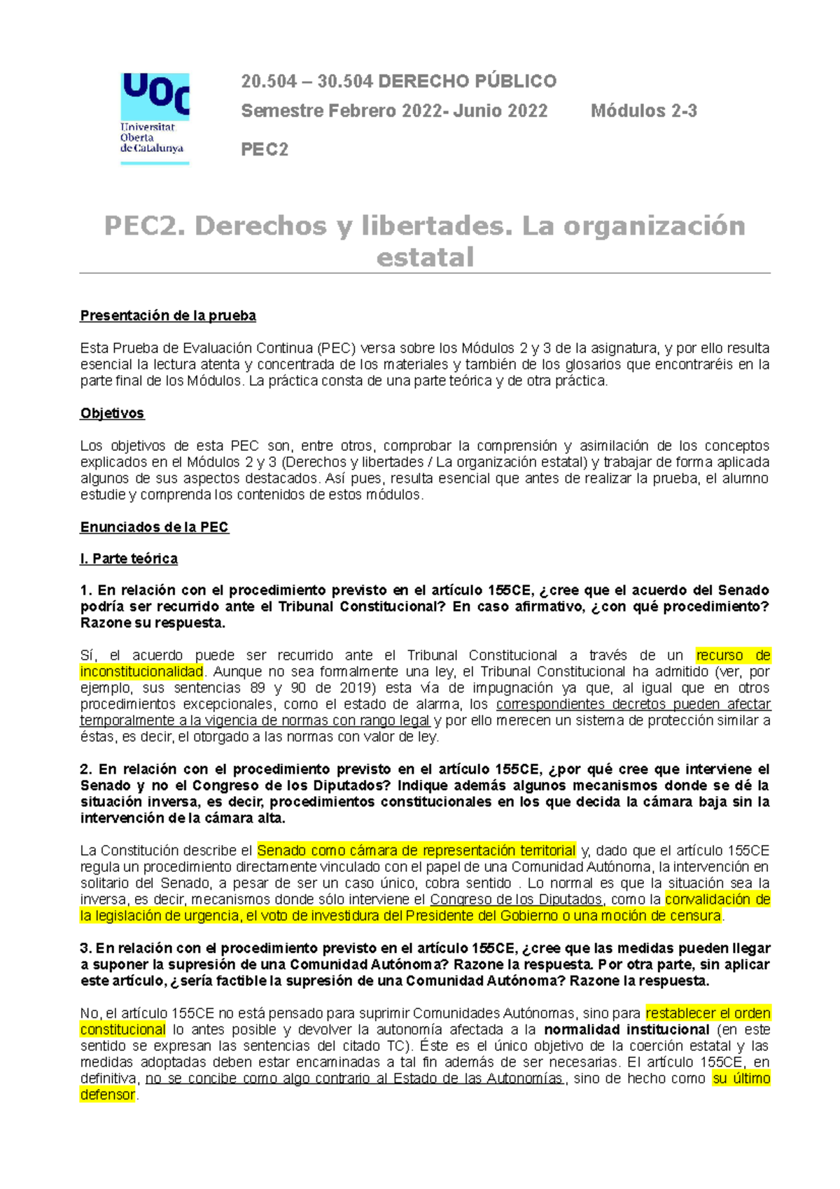 30.504 PEC2 SOL - PEC 2 Derecho publico - 20 – 30 DERECHO PÚBLICO Semestre Febrero 2022- Junio ...