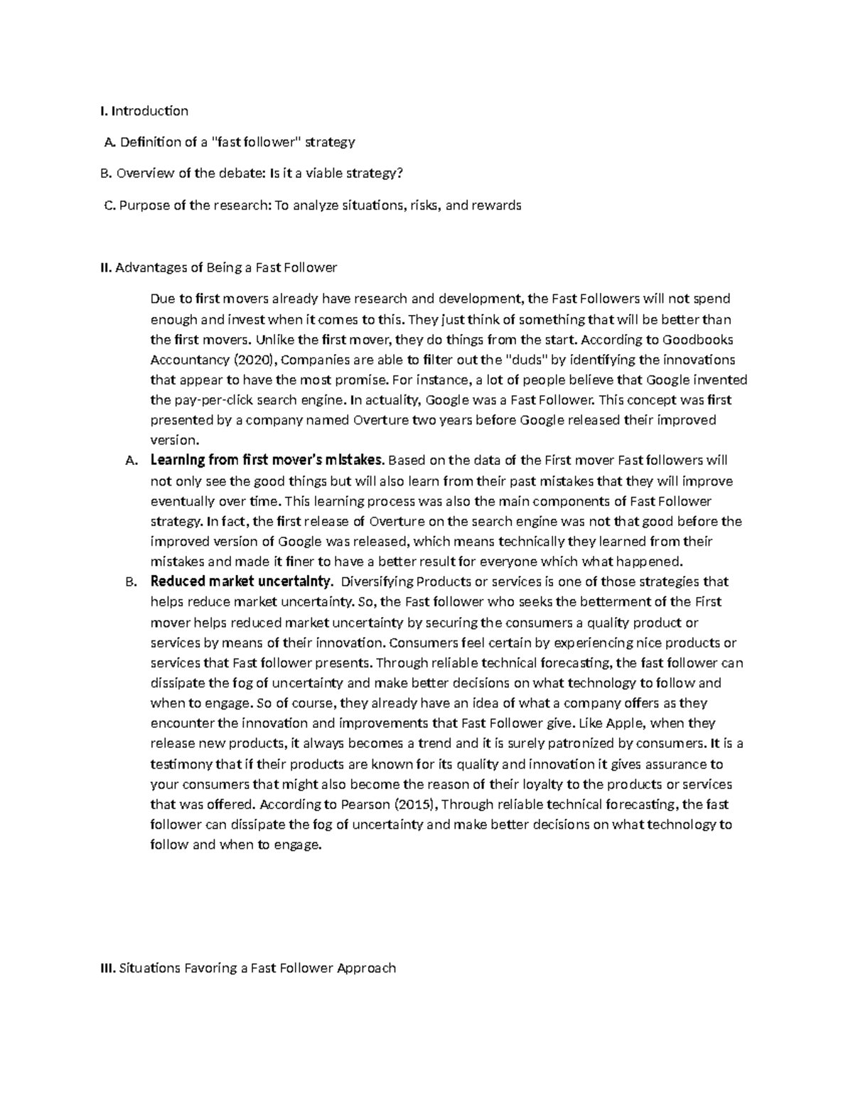 MIni Research Part - I. Introduction A. Definition of a "fast follower ...