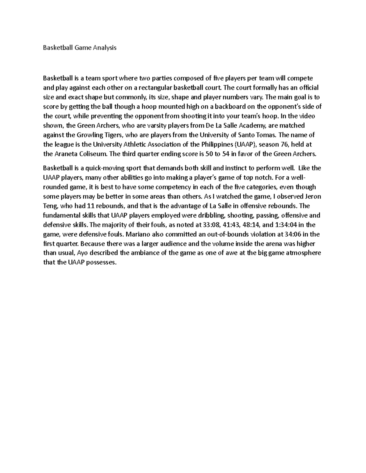 Basketball Game Analysis - Basketball Game Analysis Basketball is a ...