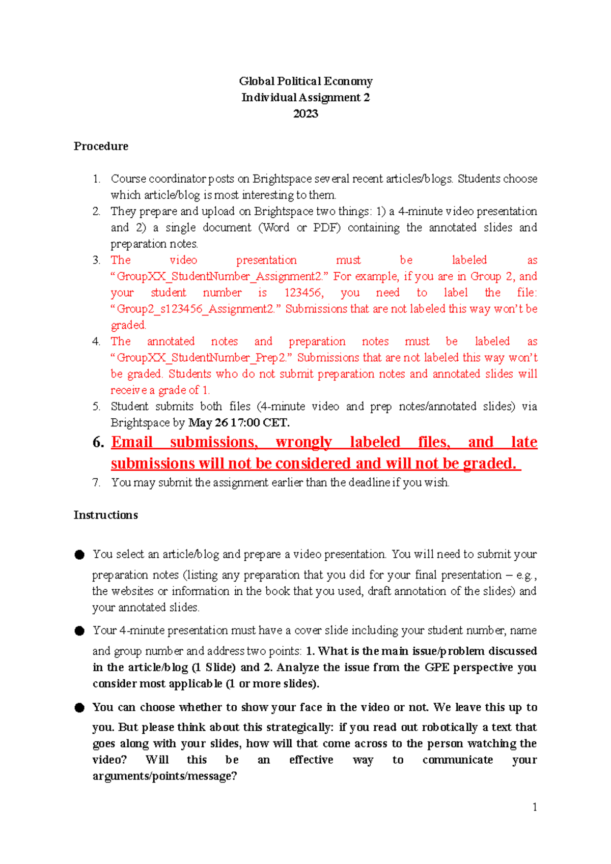 Upload instructions - Global Political Economy Individual Assignment 2 ...
