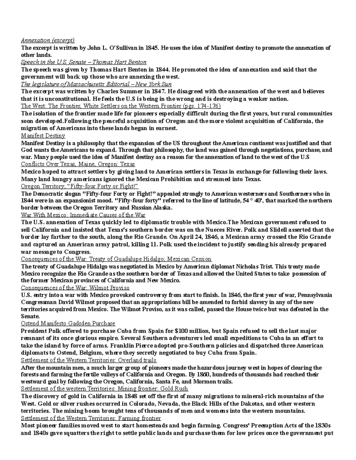 Lecture Notes On U S History Between The Timeline Of 1844 To 1877