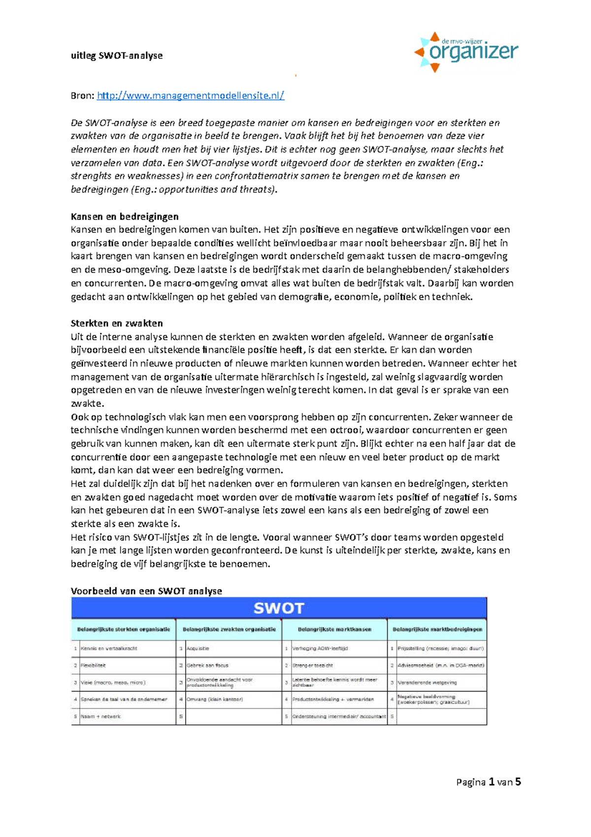 Uitleg SWOT-analyse - SWOT analyse, gemaakt dmv aantekeningen en ...