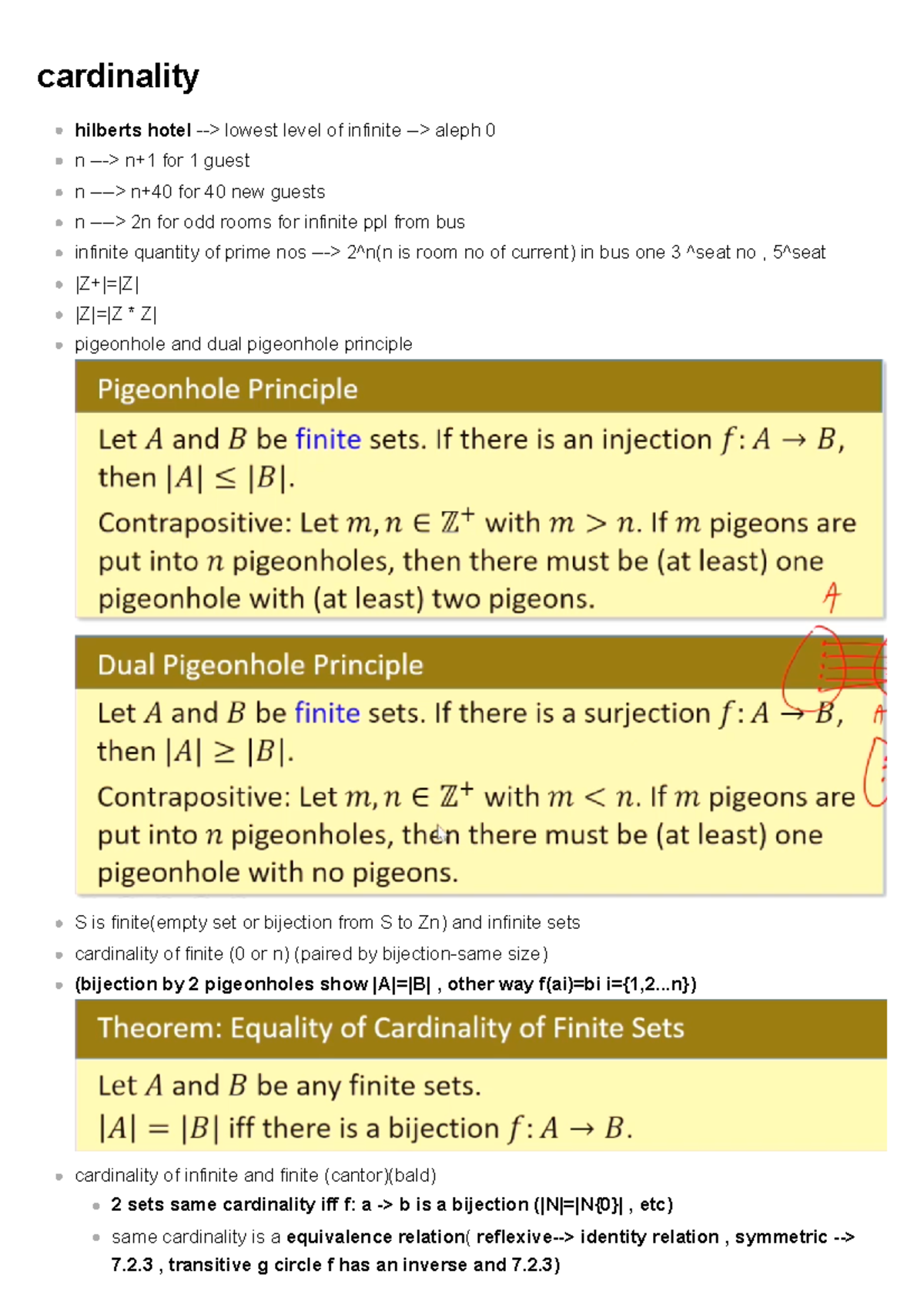 Cardinality - hope its helpful - cardinality hilberts hotel -> lowest level of infinite -> - Studocu