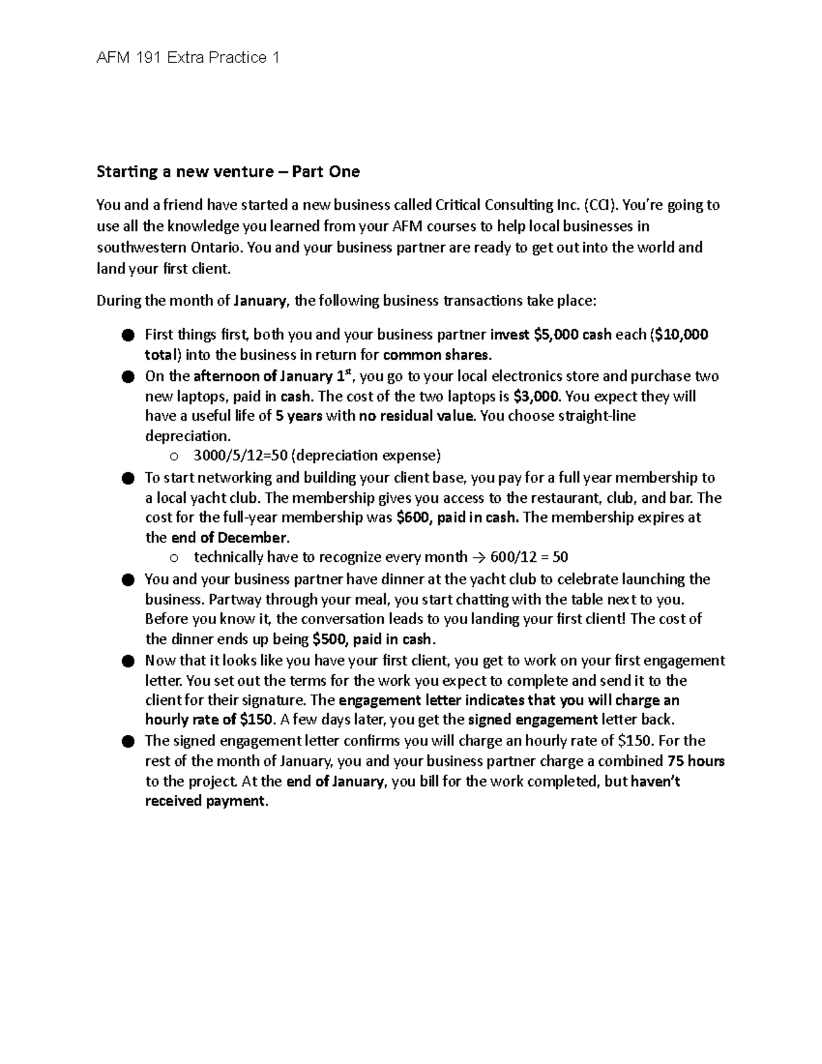AFM 191 MT1 - Extra Practice 1 - Starting a new venture – Part One You ...