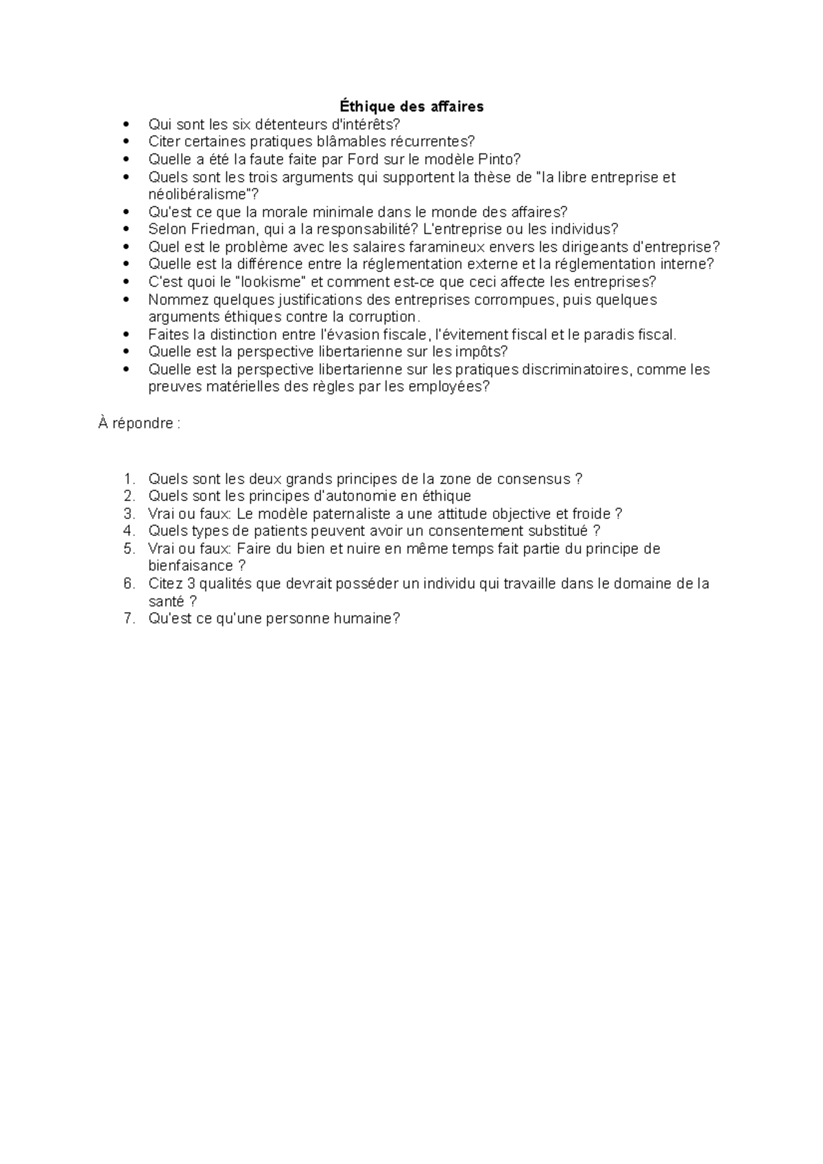 Questions révision éthiques des affaires - Éthique des affaires Qui ...