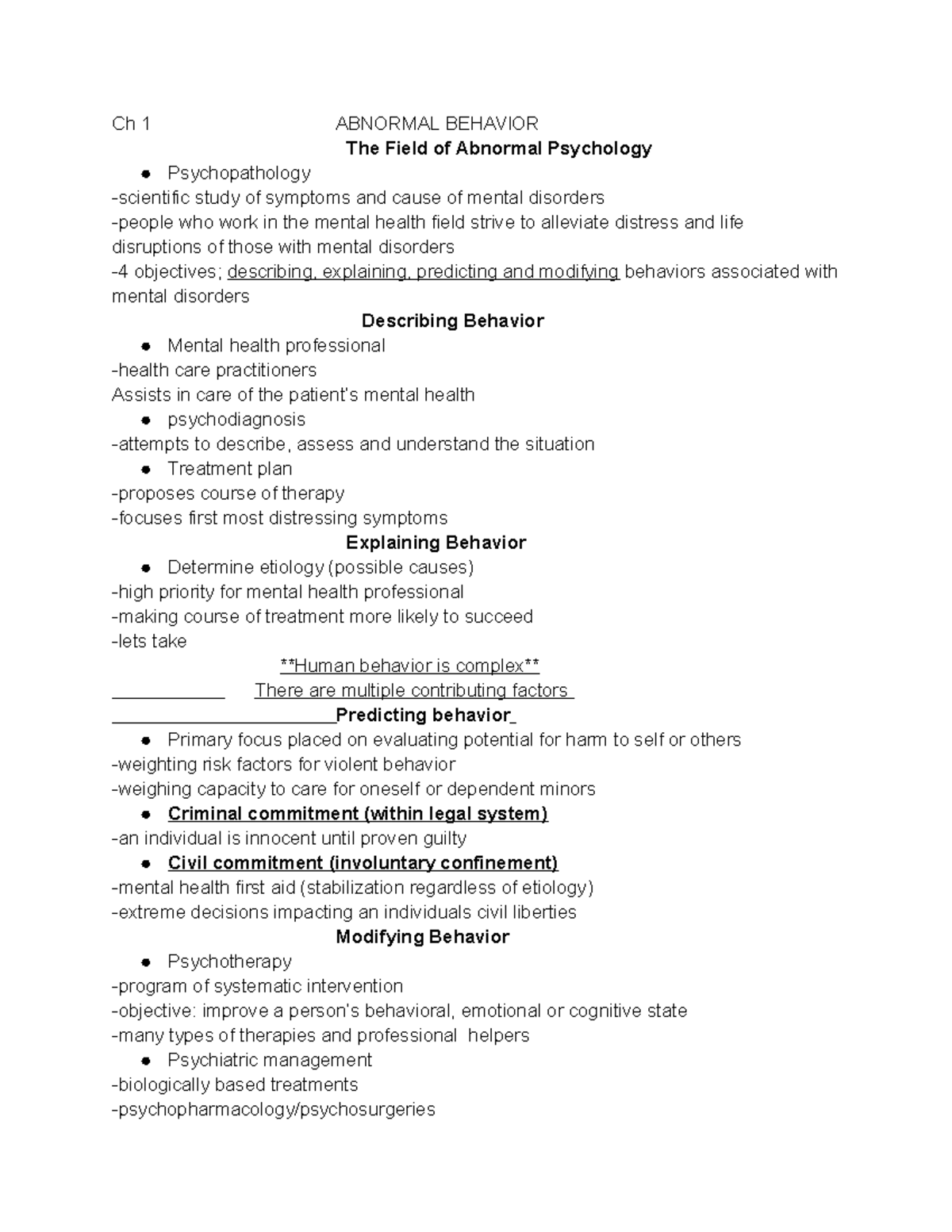 Psych 215 lecture - Ch 1 ABNORMAL BEHAVIOR The Field of Abnormal ...