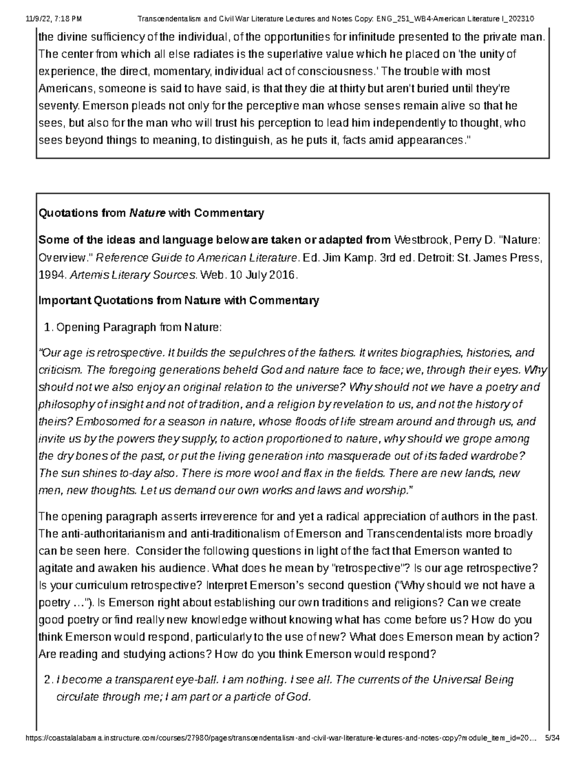 5-7 Transcendentalism and Civil War Literature Lectures and Notes Copy ...