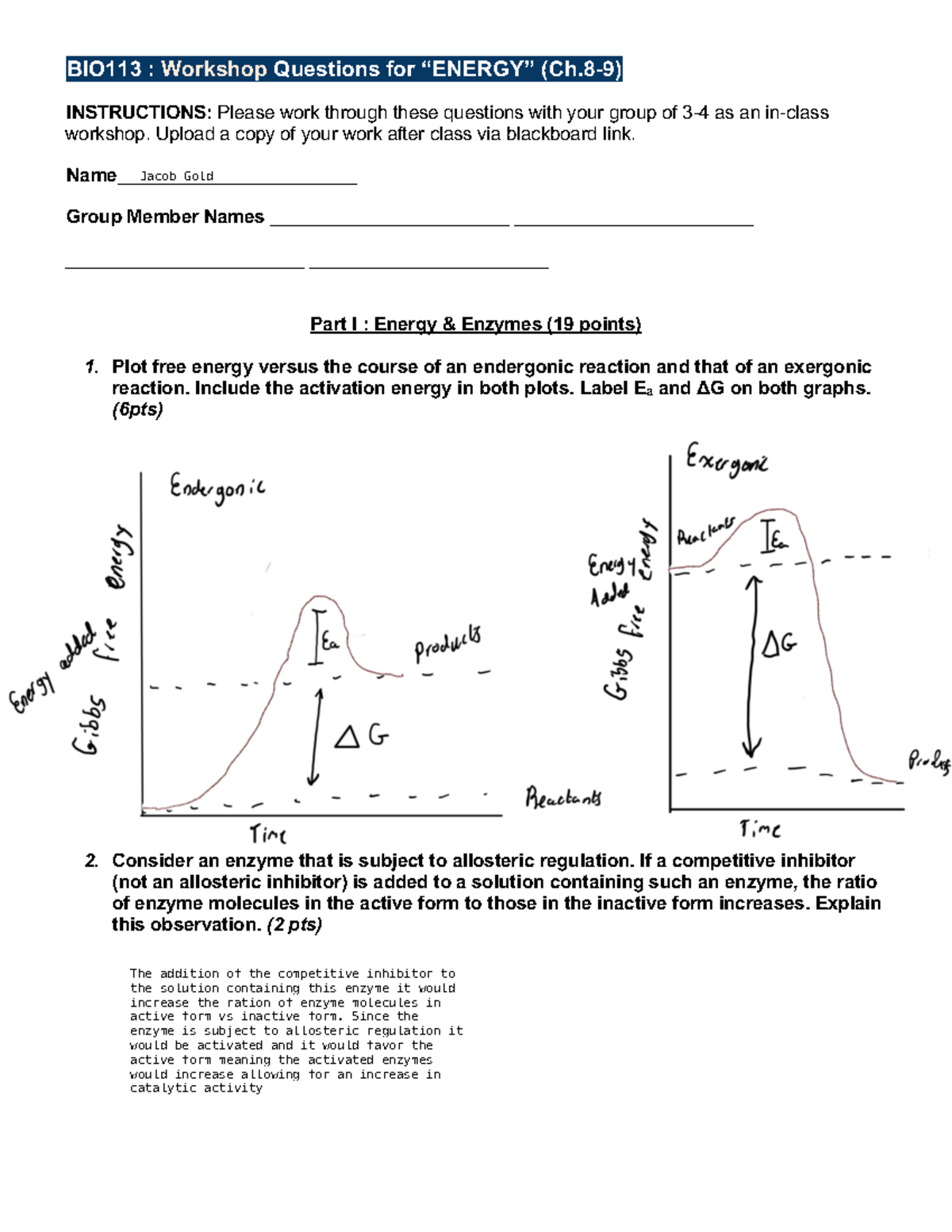Energy+Workshop - BIO113 : Workshop Questions for “ENERGY” (Ch-9 ...