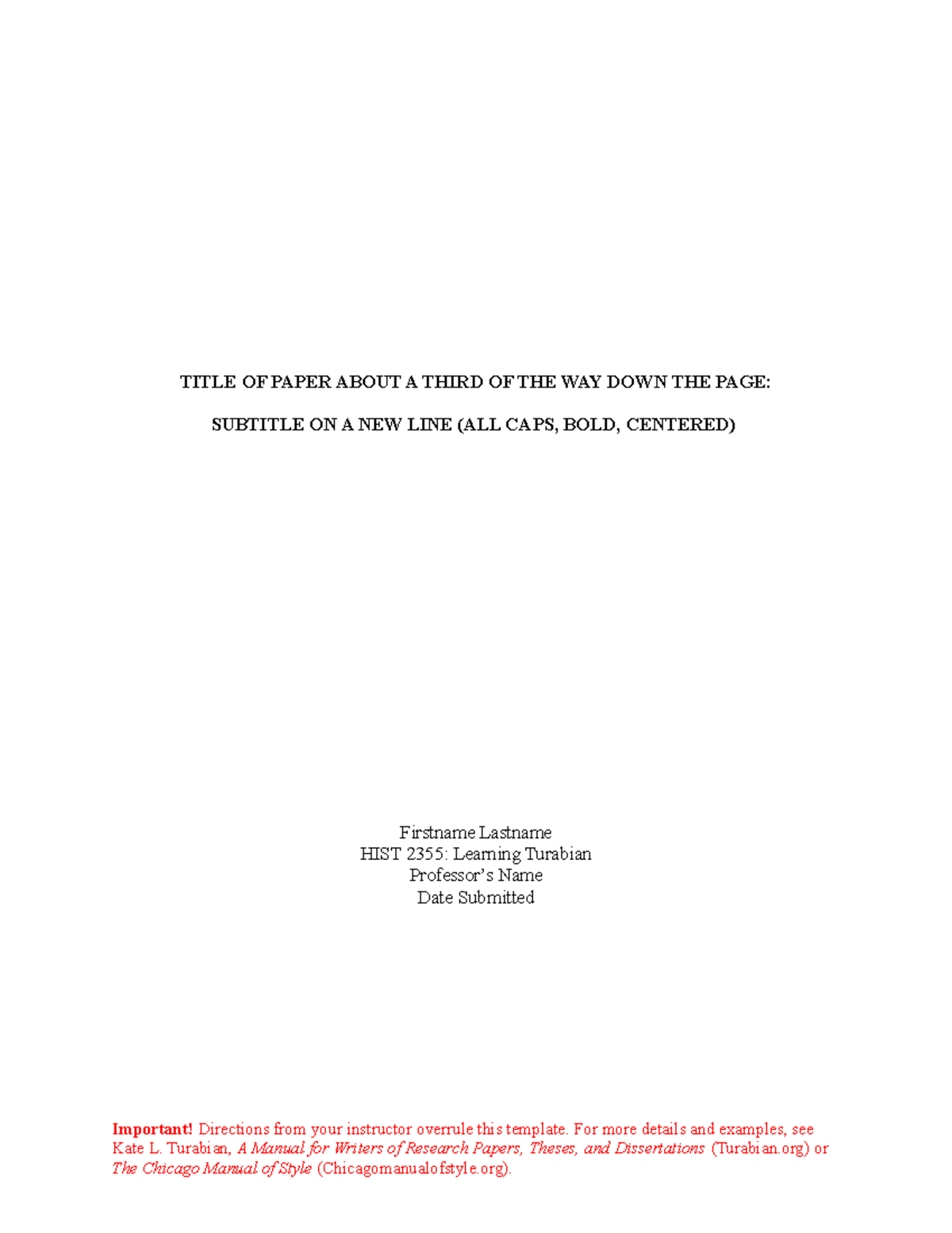 Turabian template NU Library - TITLE OF PAPER ABOUT A THIRD OF THE WAY ...