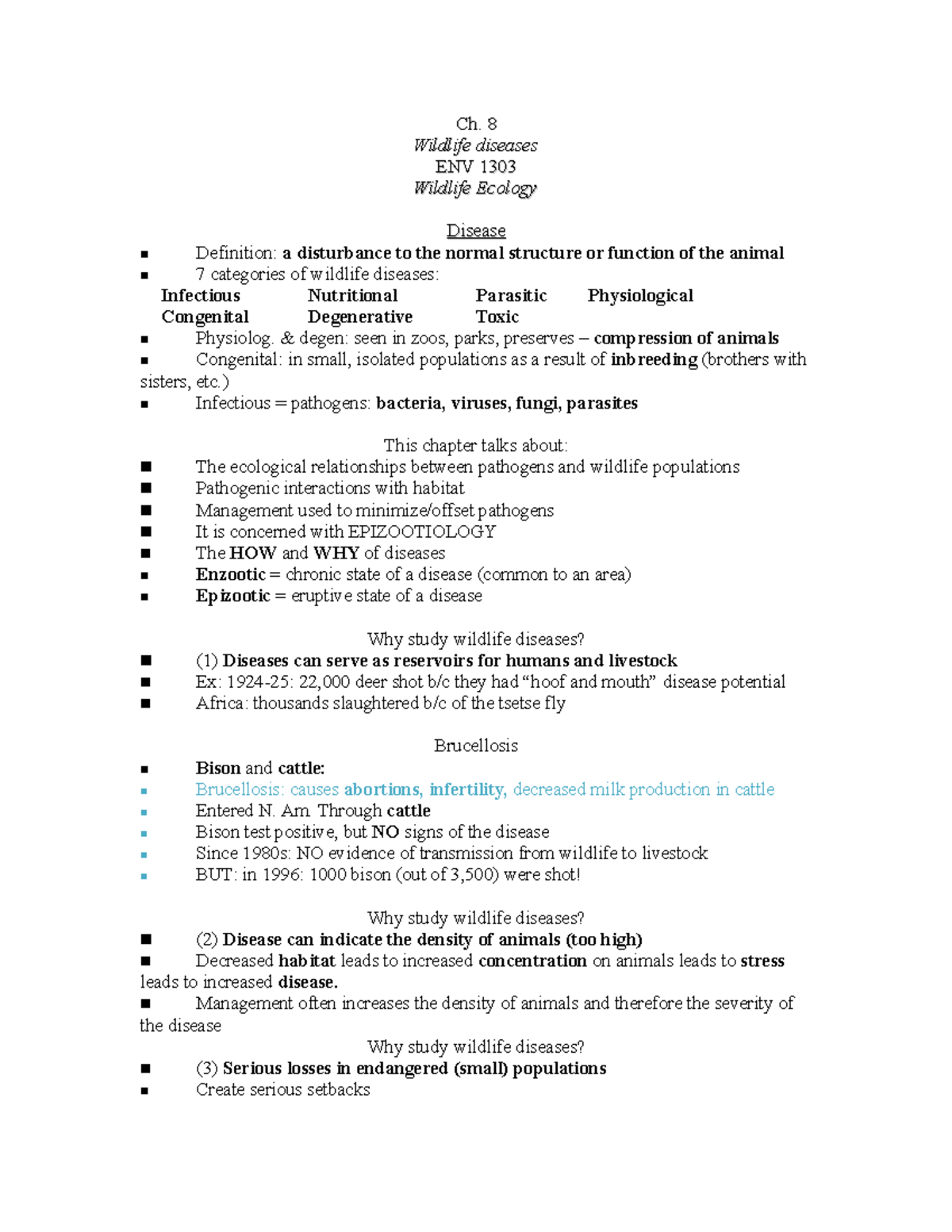 WL-Chapter 8 - Wildlife Ecology lecture notes/reading summary for ...