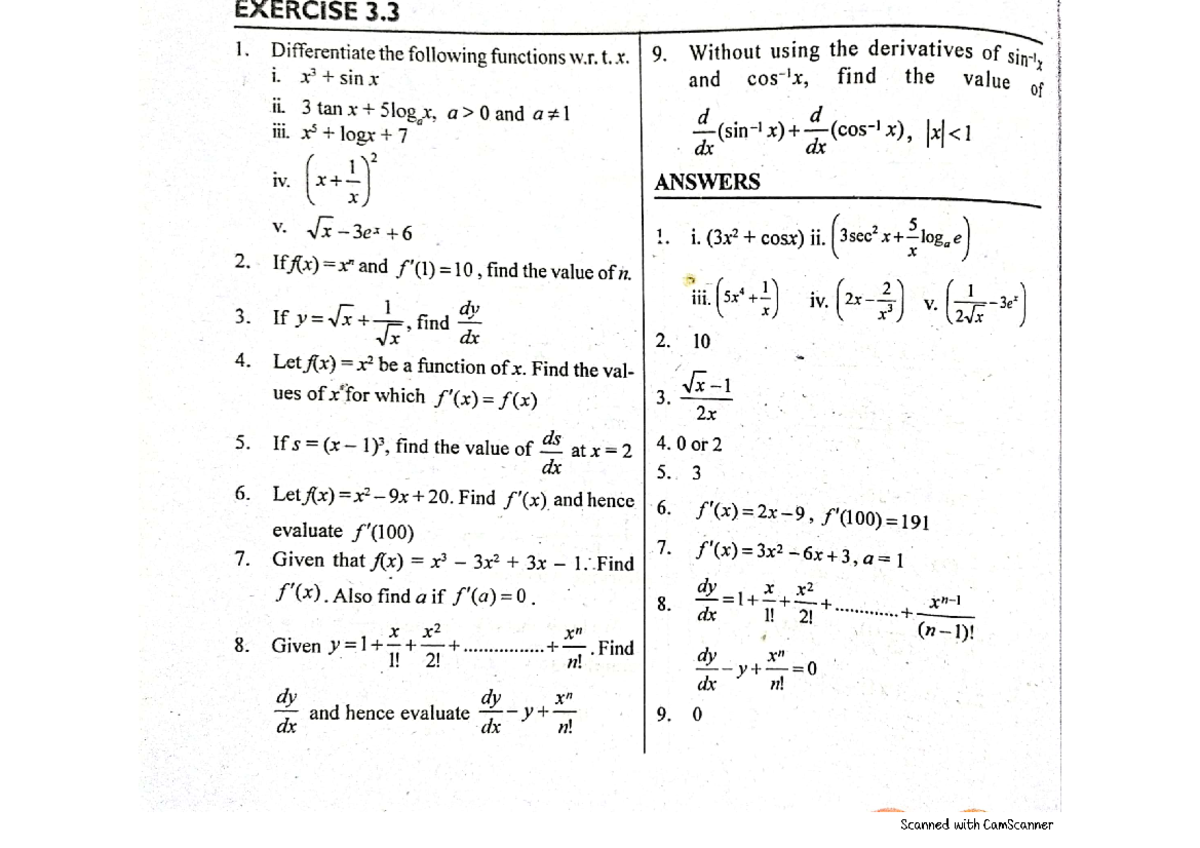 Differentiation- exercise questions and answers-maths - Maths - Studocu