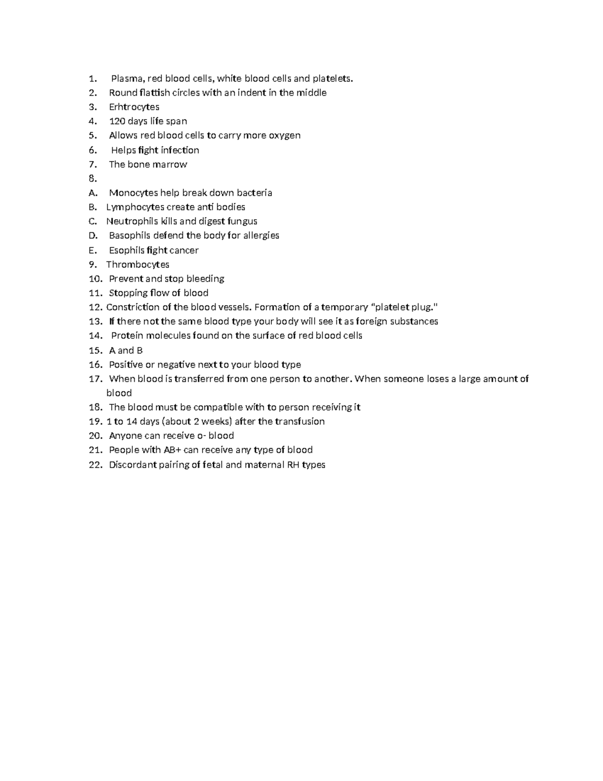 11 - it is a document about - Plasma, red blood cells, white blood ...