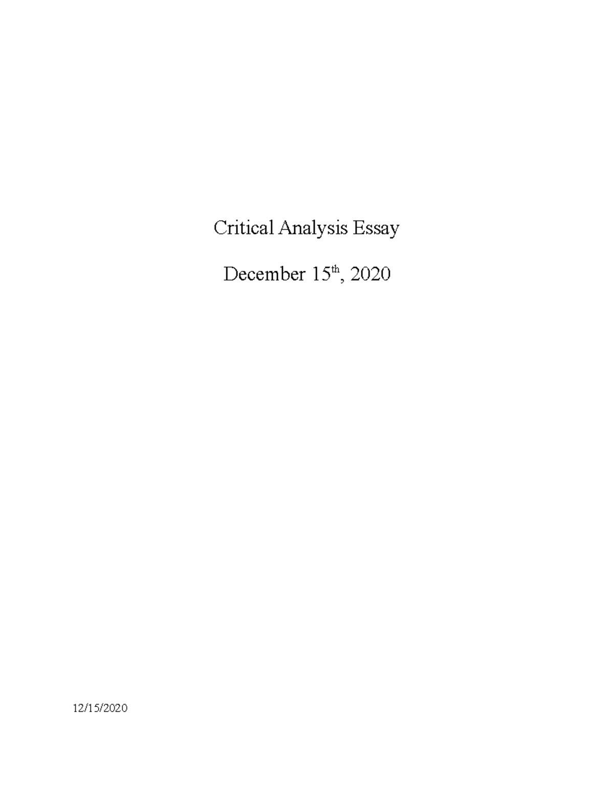 English 123: Critical Analysis Essay - Critical Analysis Essay December ...
