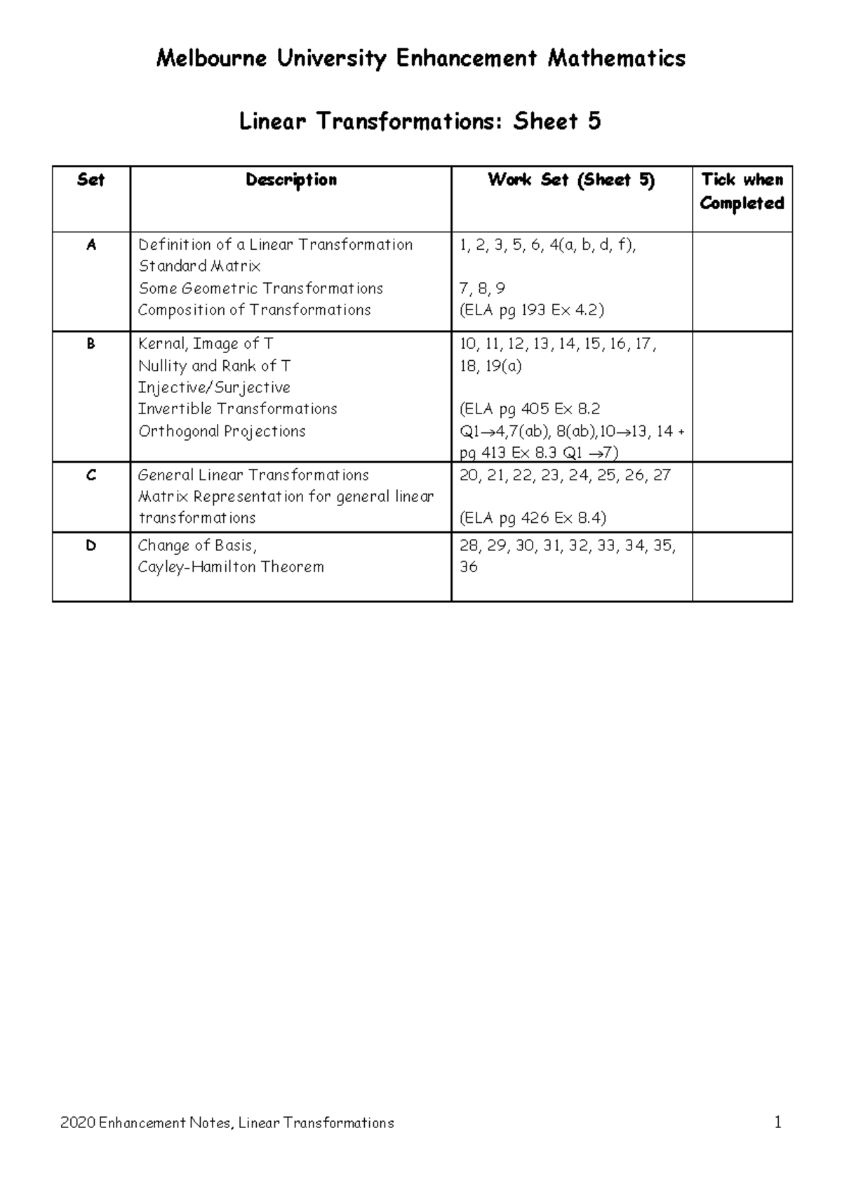 Linear Transformations - Melbourne University Enhancement Mathematics Linear Transformations ...