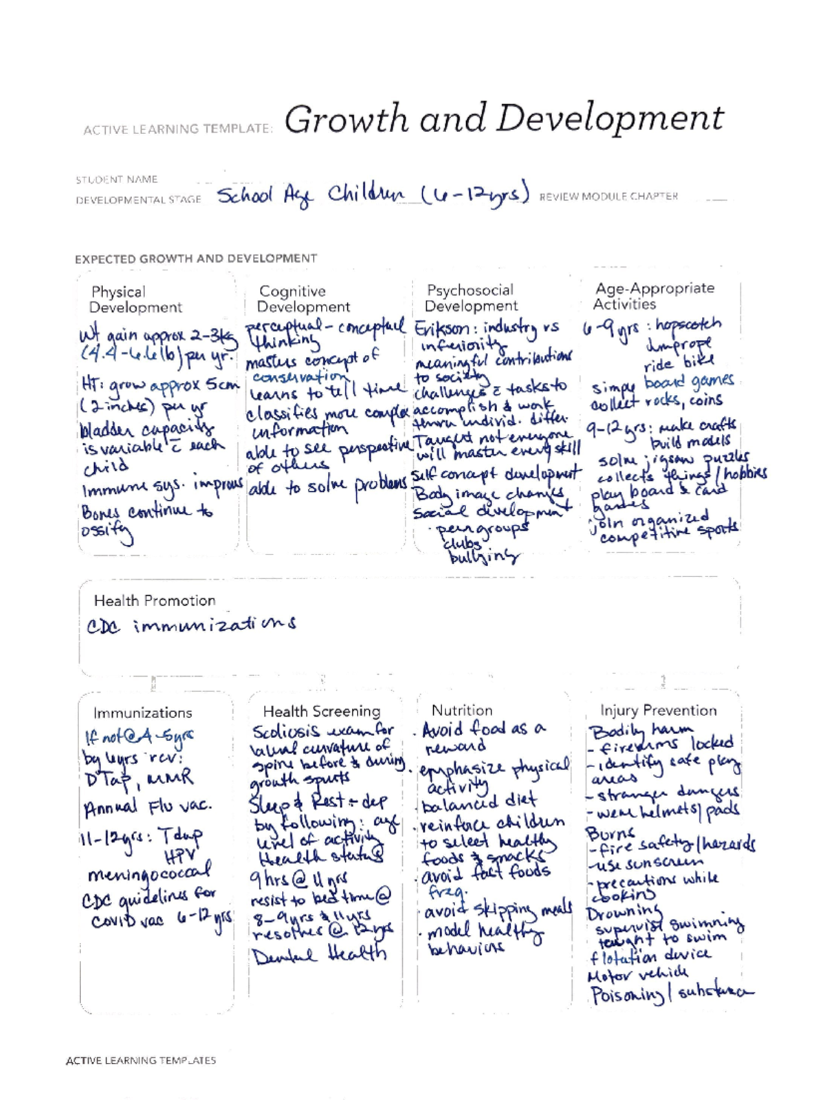 School age - Development stage - ACTIVE LEARNING TEMPLATE: Growth and ...