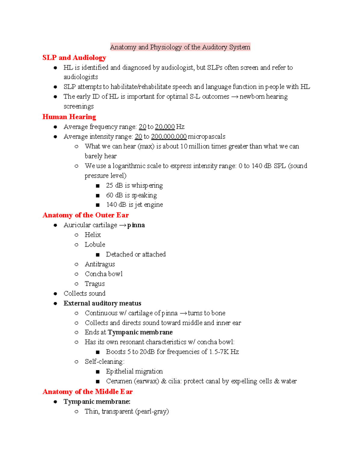 A&P Notes 4 - Anatomy and Physiology of the Auditory System - Anatomy ...
