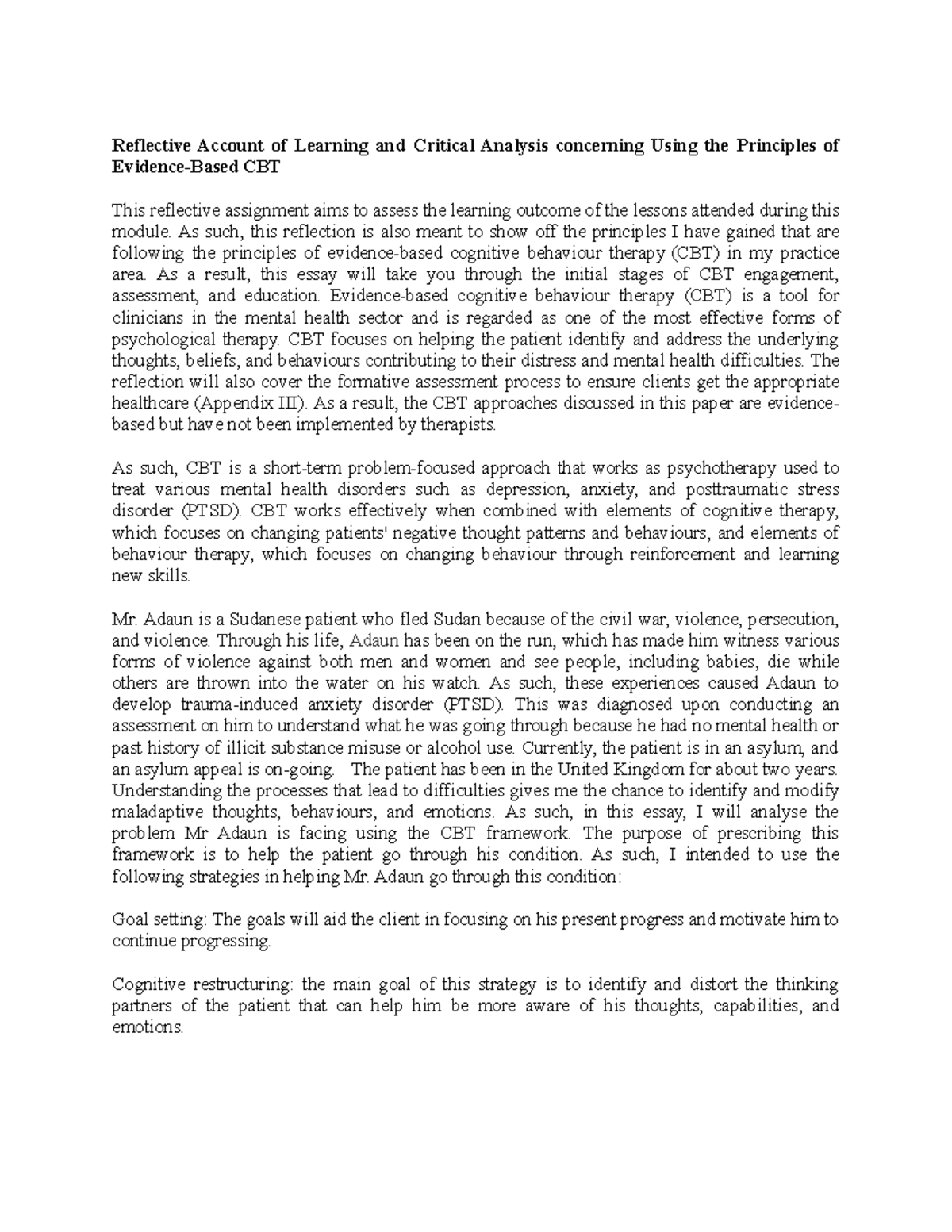 Reflective Account Of Learning - As such, this reflection is also meant ...