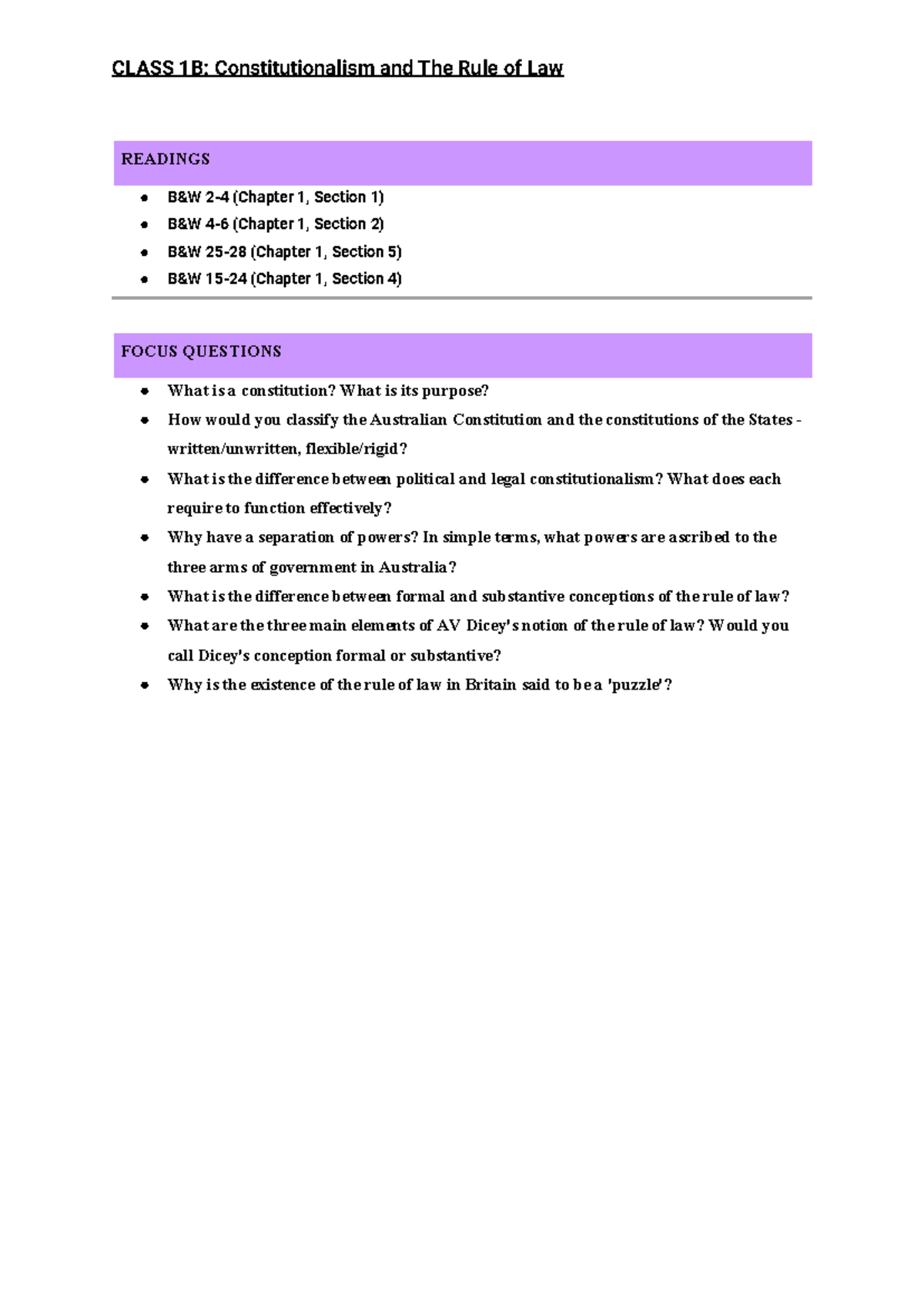 1B Constitutionalism and The Rule of Law - READINGS B&W 2-4 (Chapter 1 ...