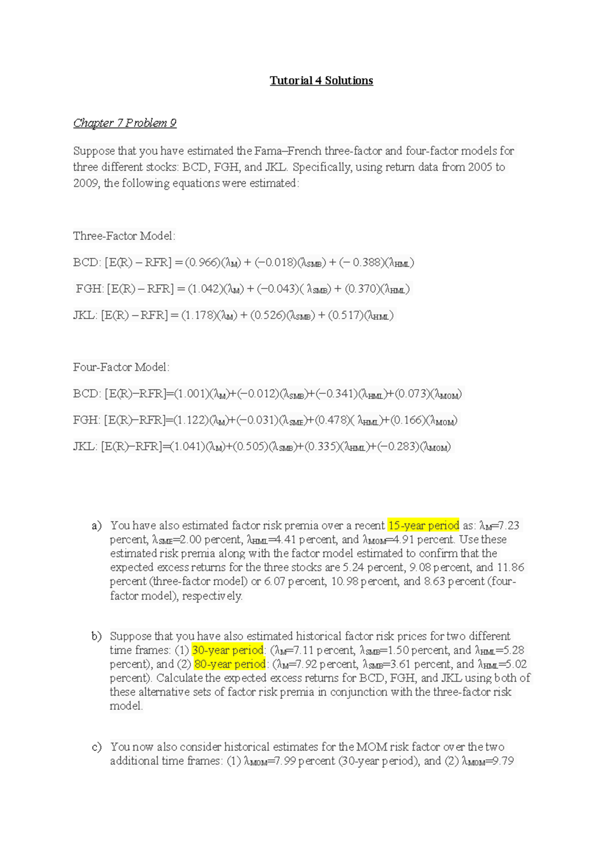 Tutorial 4 Solutions - EFB335 - QUT - Studocu