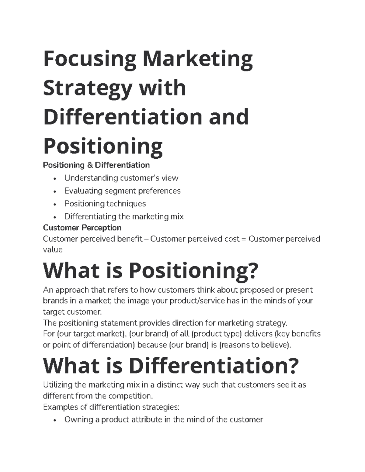 Exam V Marketing Study Guide pt. 2 - Focusing Marketing Strategy with ...