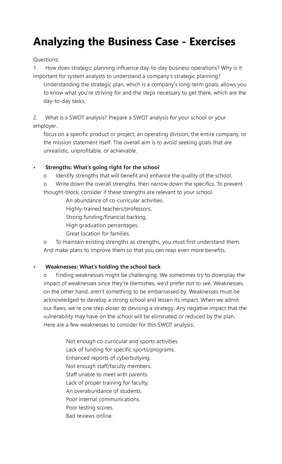 Analyzing the Business Case - Exercises - Analyzing the Business Case ...