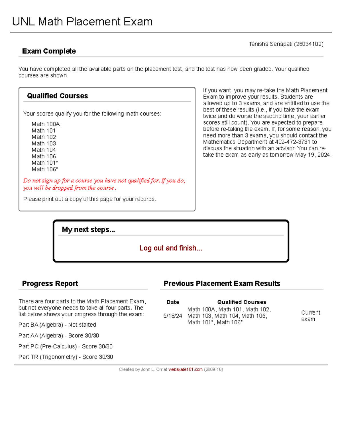 Math Placement Exam - Qualified Courses Your scores qualify you for the ...