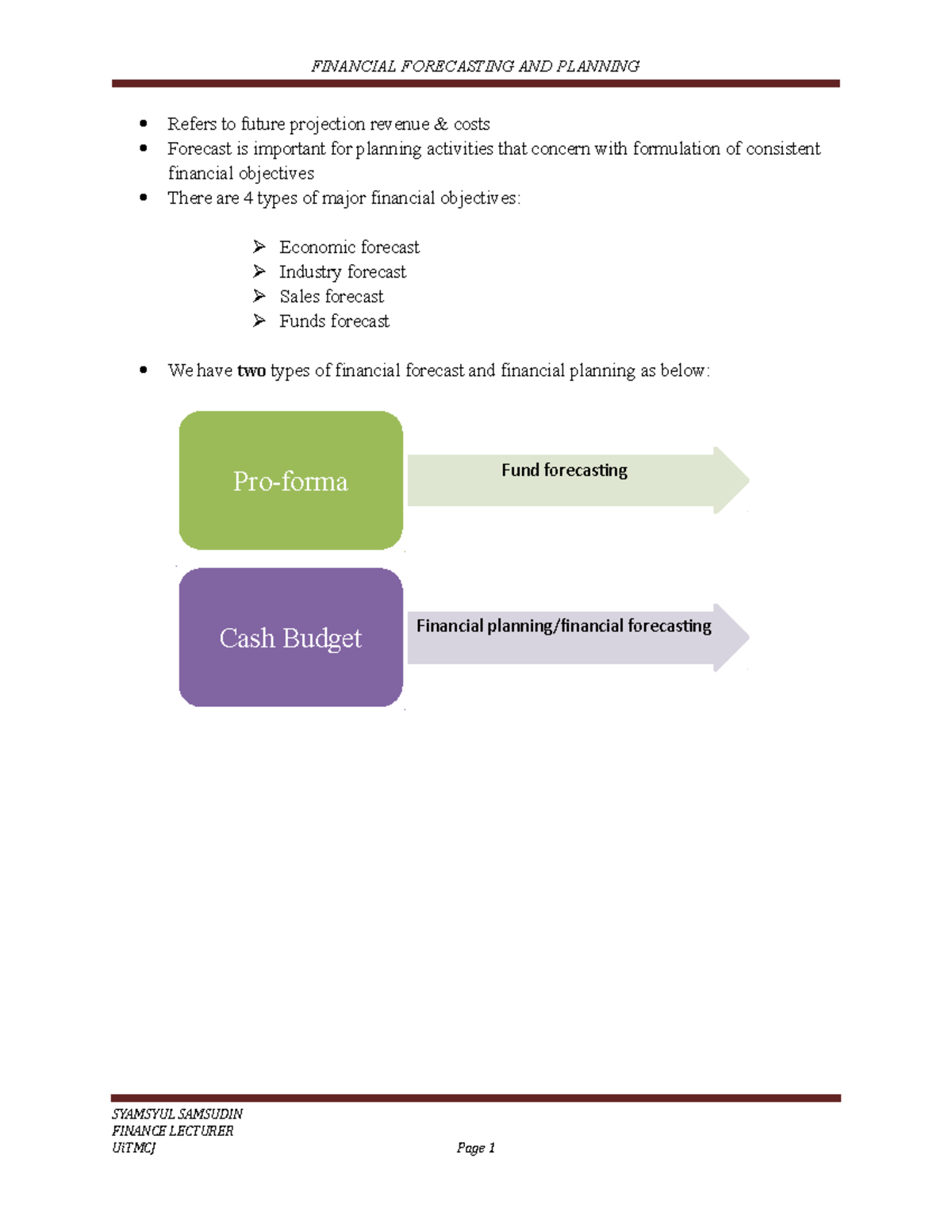 Chapter 4- Financial Planning AND Forecasting (PRO Forma) - Refers to ...