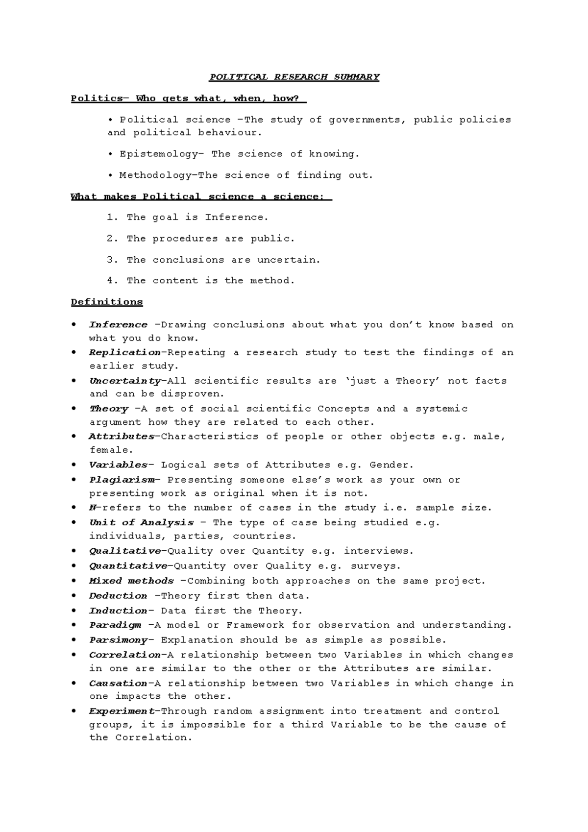Political Research Summary - POLITICAL RESEARCH SUMMARY Who gets what ...