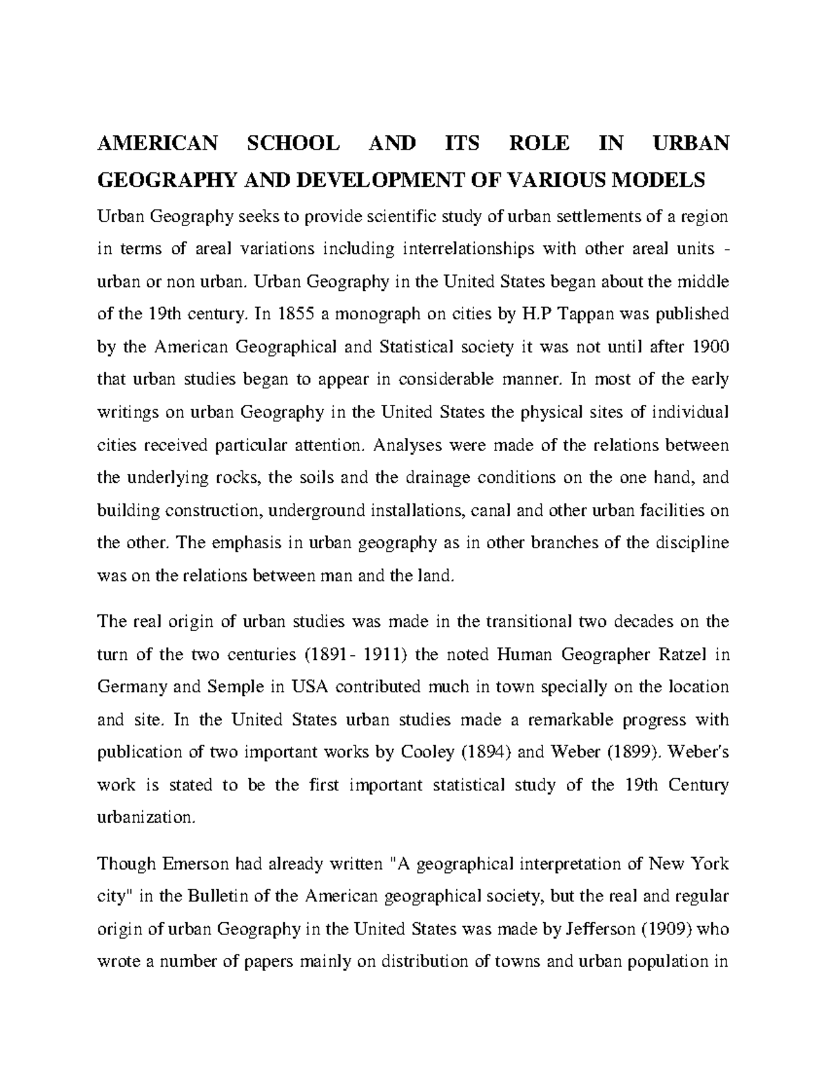 American scholars in Urban Geography - AMERICAN SCHOOL AND ITS ROLE IN ...