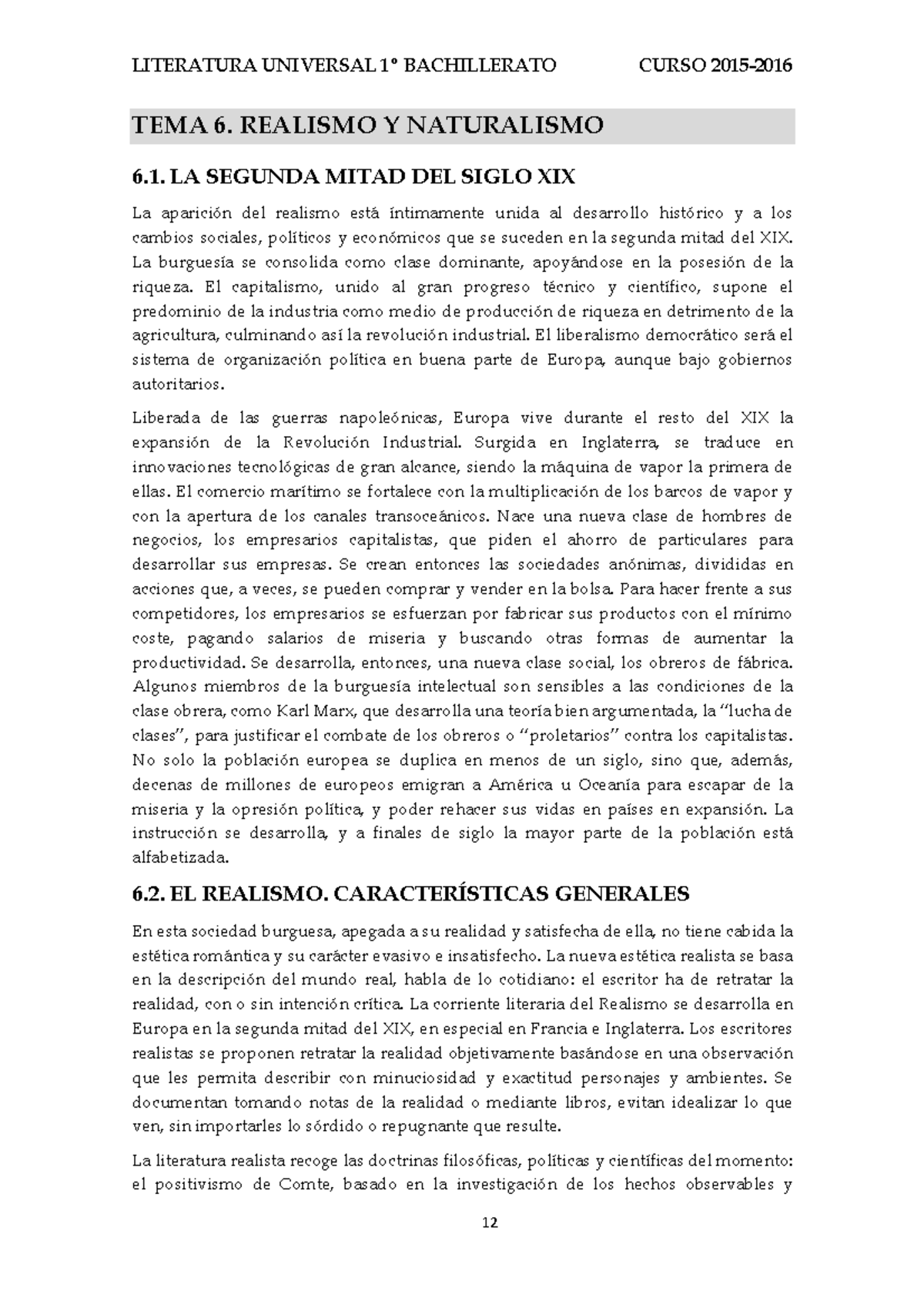 Tema 6 realismo y naturalismo - LITERATURA UNIVERSAL 1º BACHILLERATO ...