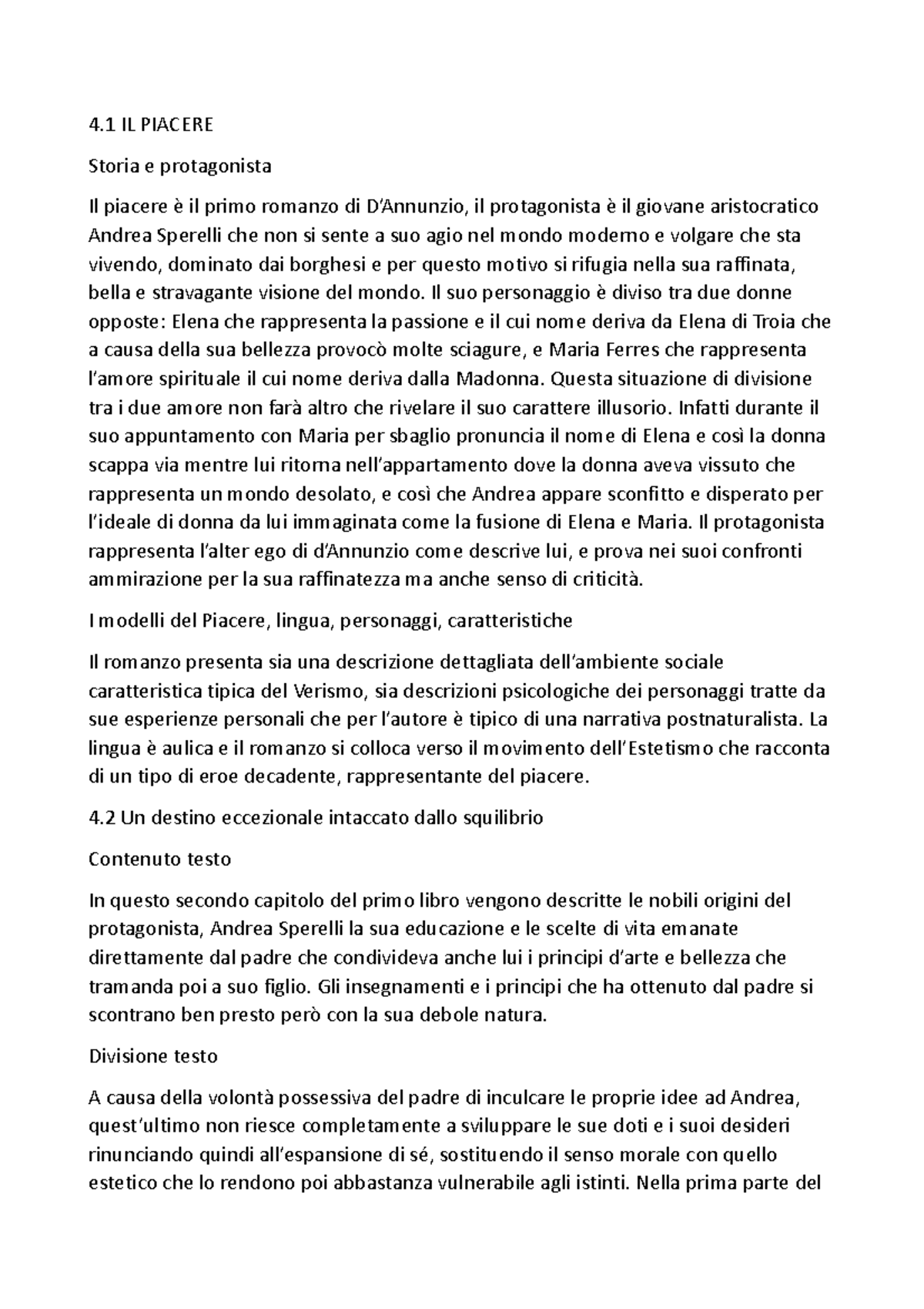 Il piacere - 4 IL PIACERE Storia e protagonista Il piacere è il primo ...