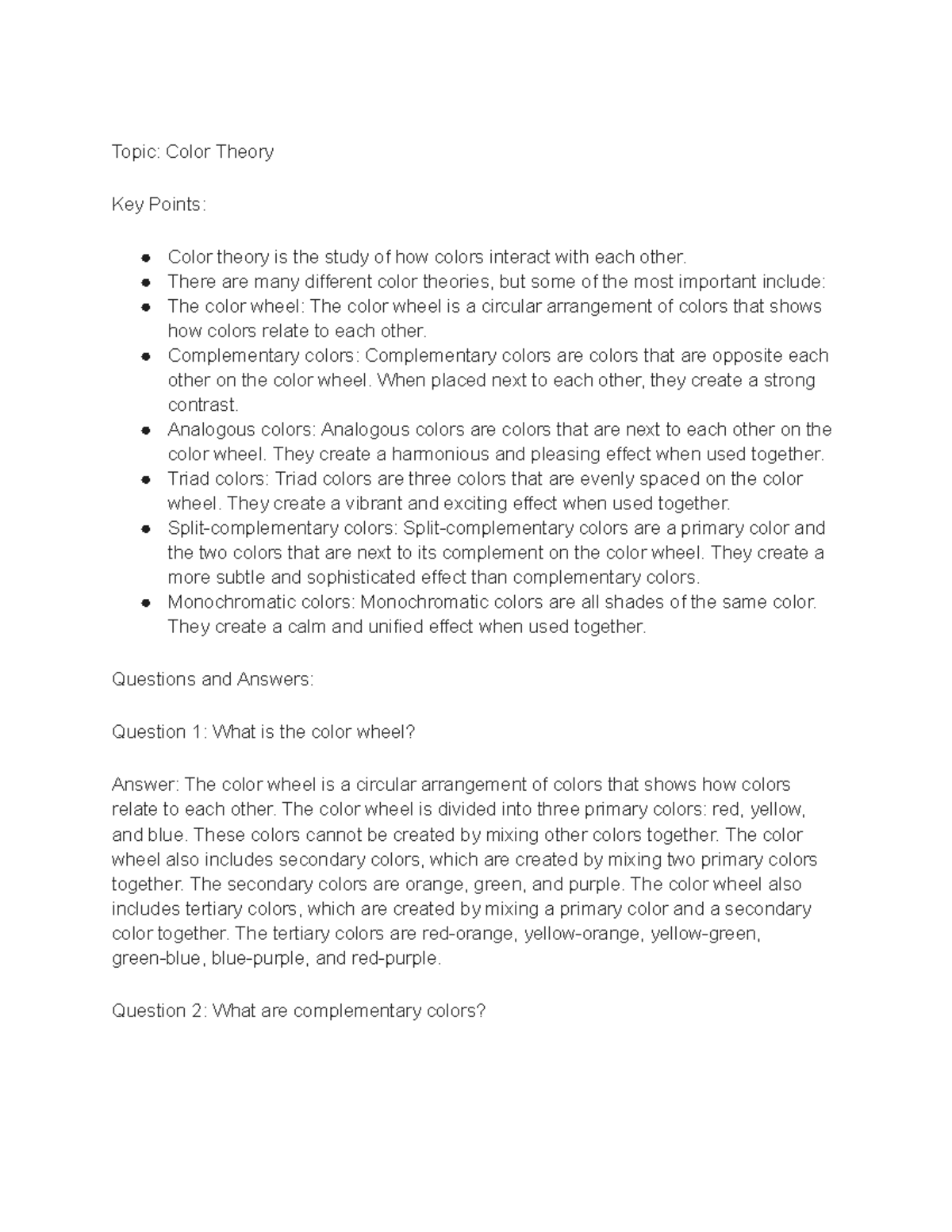 Lecture note for Art 215, Lecture 3 - Topic: Color Theory Key Points ...