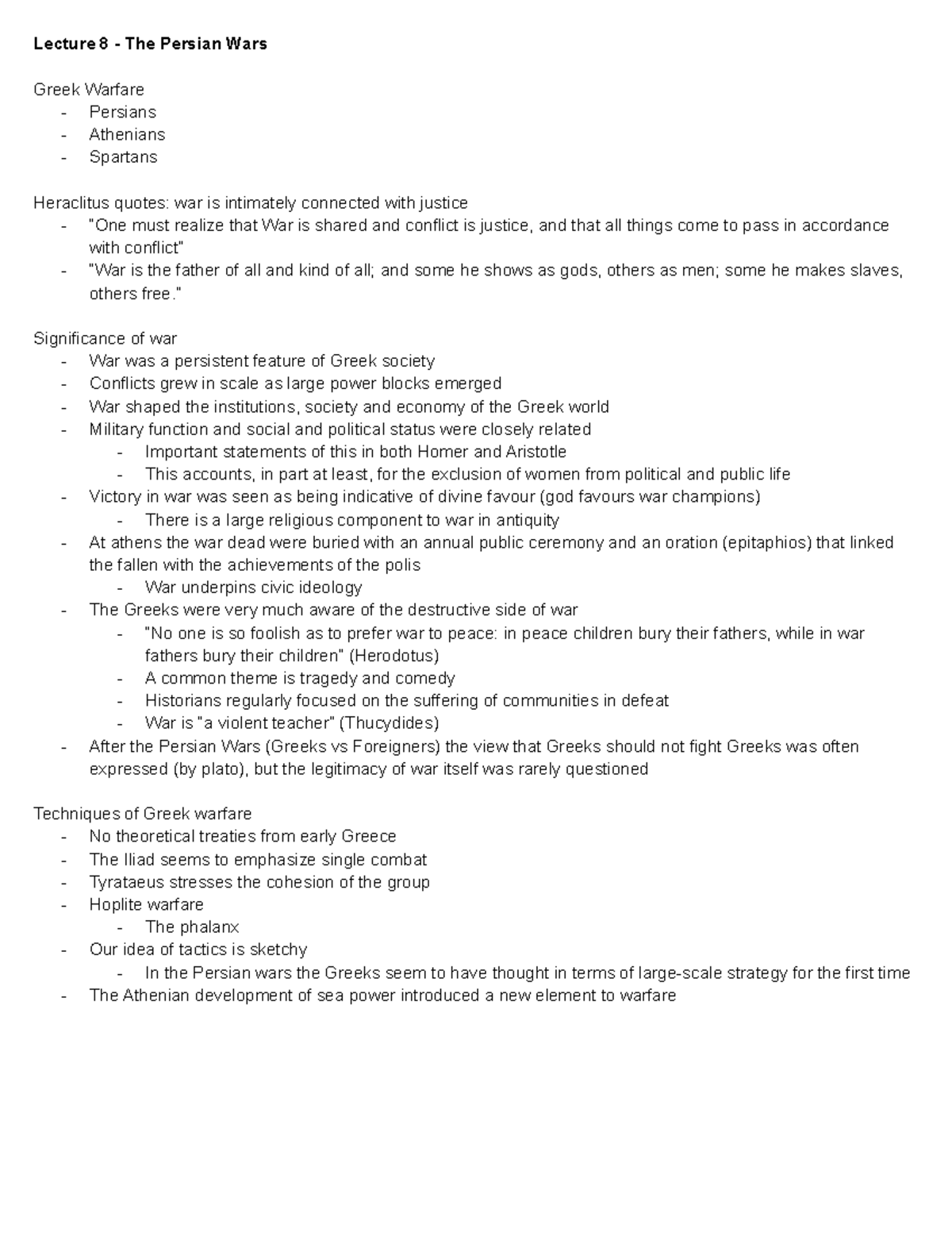 Classics Test 2 - Detailed lecture notes - Lecture 8 - The Persian Wars ...